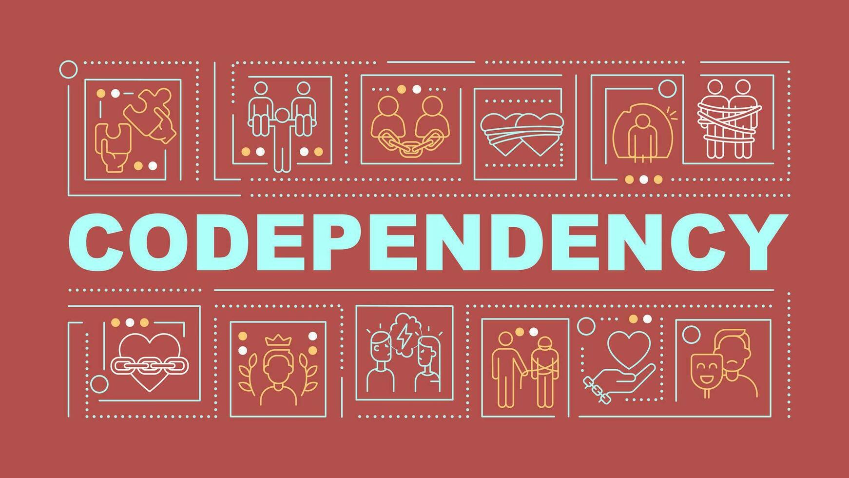 2D codependency text with various thin line icons concept on dark red ... 2D codependency text with various thin line icons concept on dark red ...
