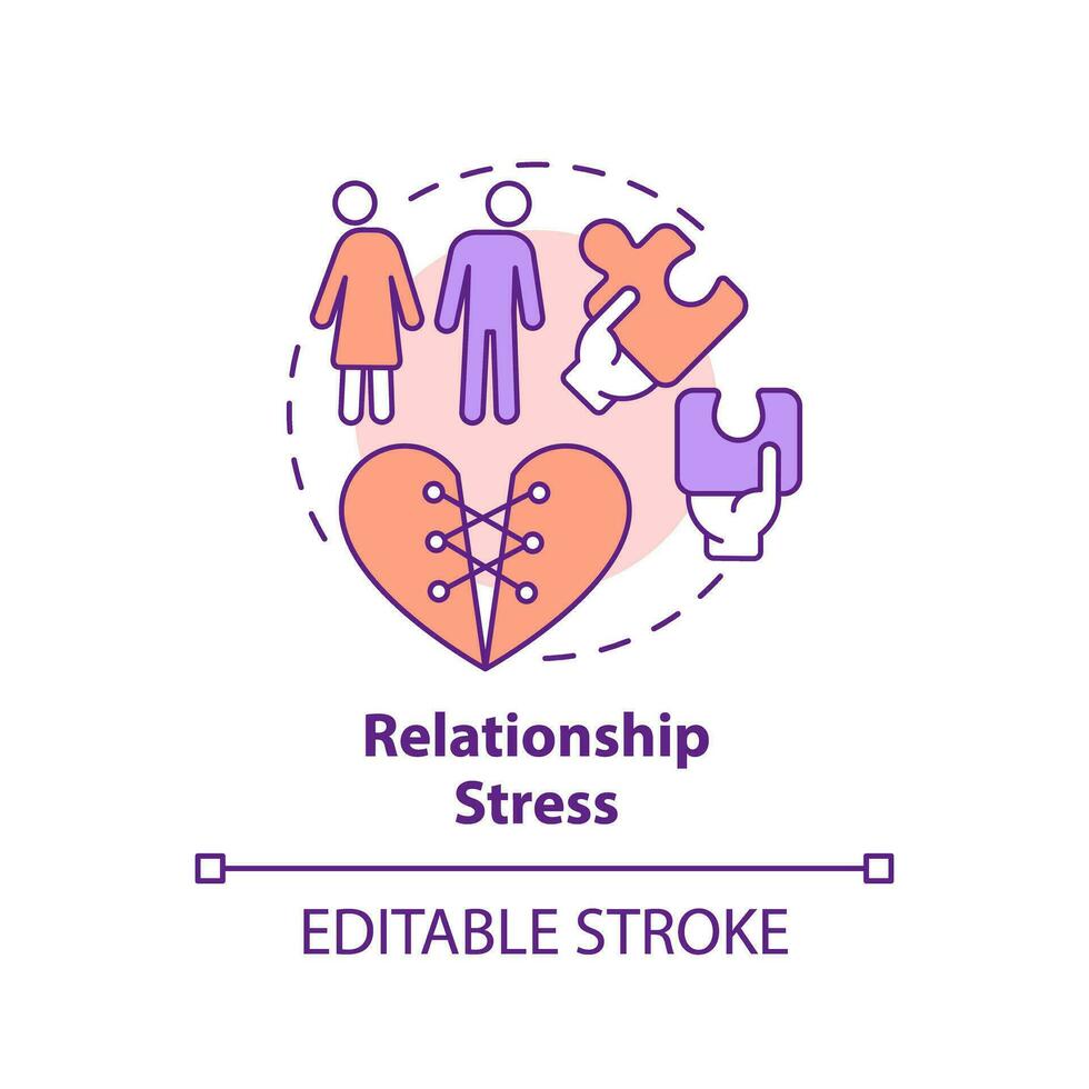 2D editable thin line icon relationship stress concept, isolated vector, multicolor illustration ...