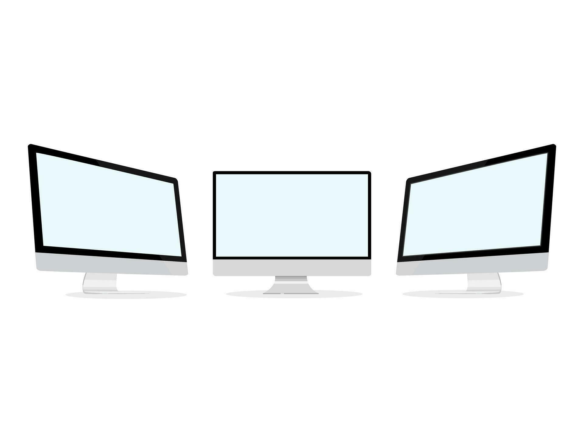 vector Three computer monitor with white display on white background ...