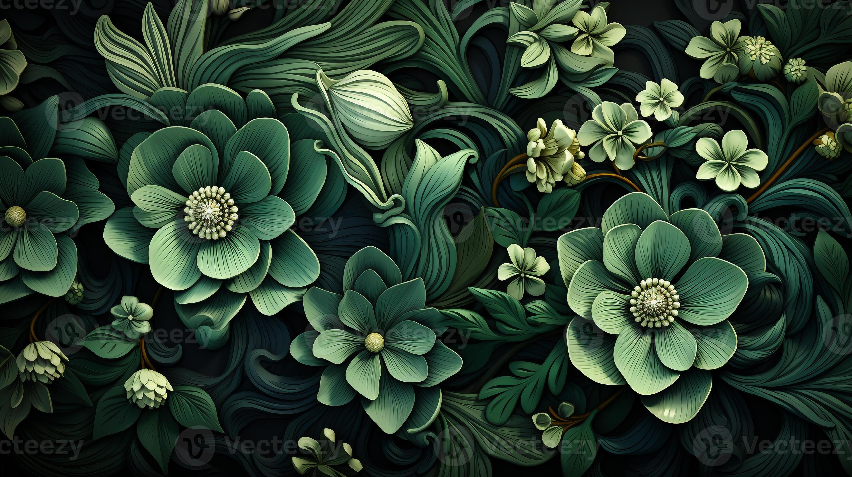 AI generated green floral lineart background 35166575 Stock Photo at ...