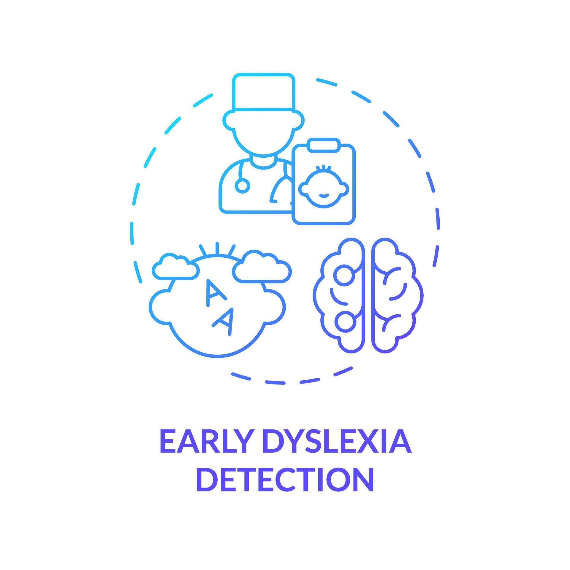 2D gradient blue icon early dyslexia detection concept, simple isolated ...