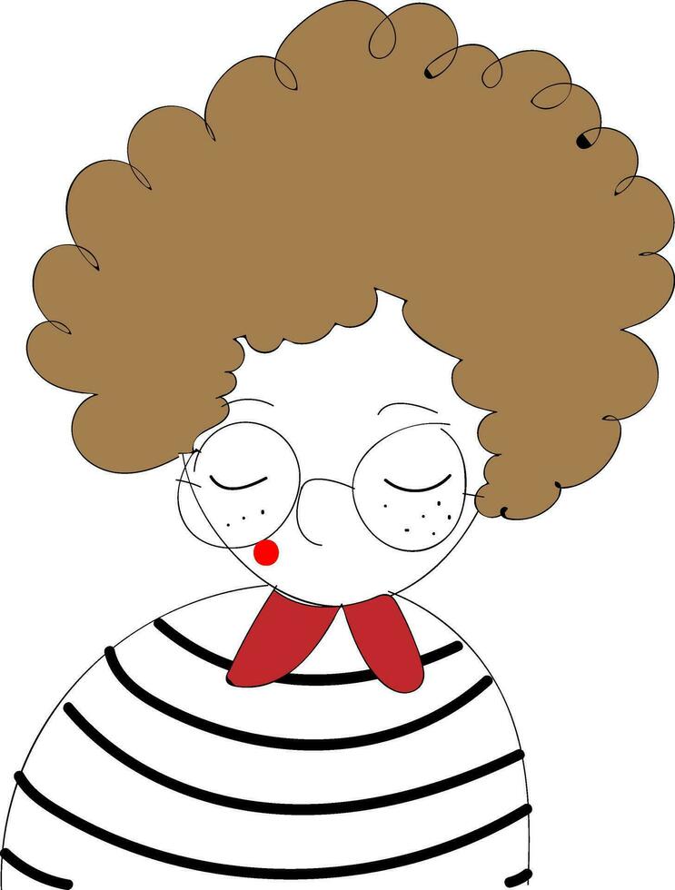 Girl With Curly Brown Hair And Round Glasses Vector Illustration On White Background 35170356