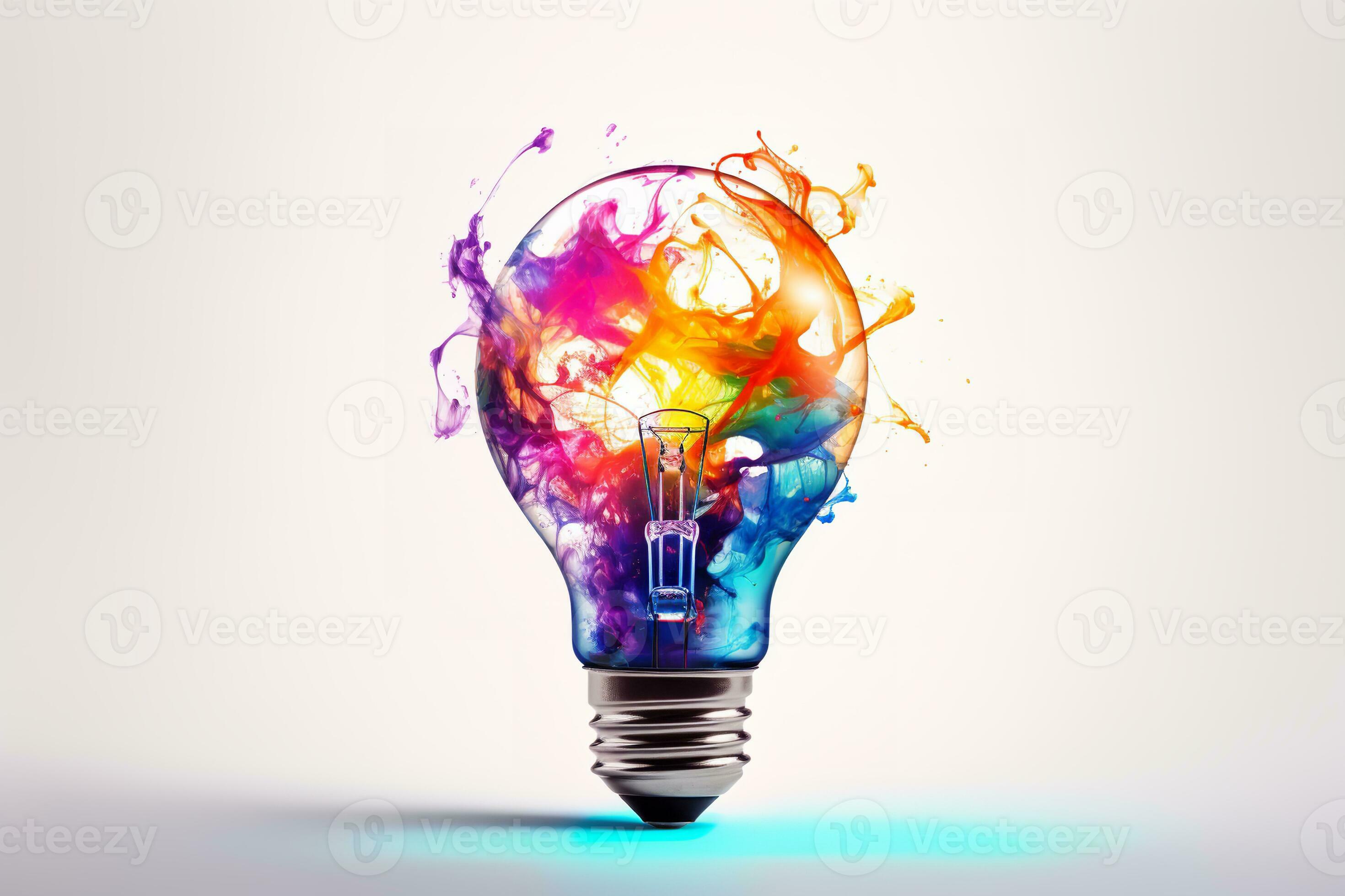 A light bulb filled with colorful liquid is a beautiful and evocative image that symbolizes ...