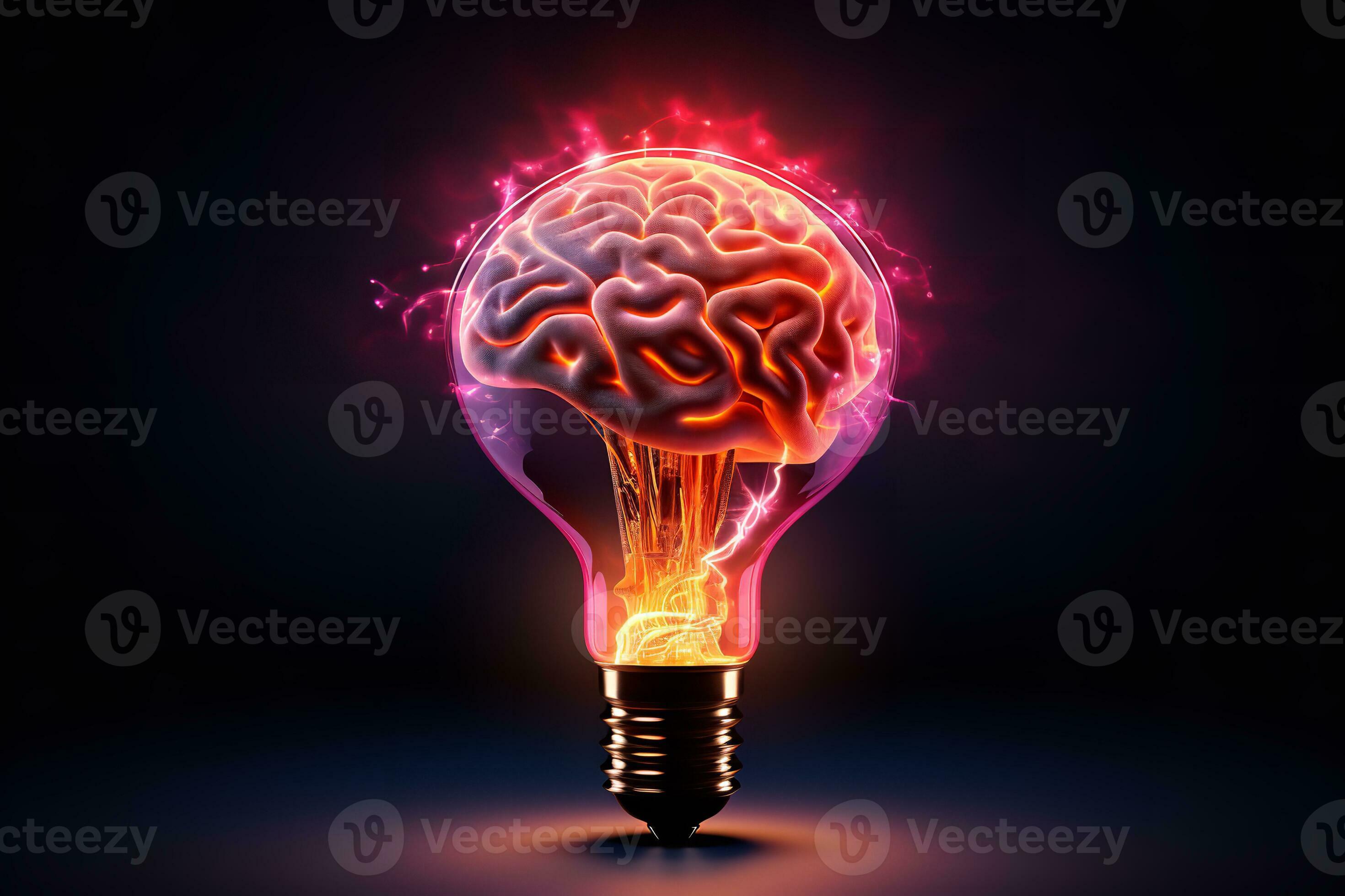 a glowing light bulb with a brain inside is a powerful symbol of creativity, innovation, and the ...