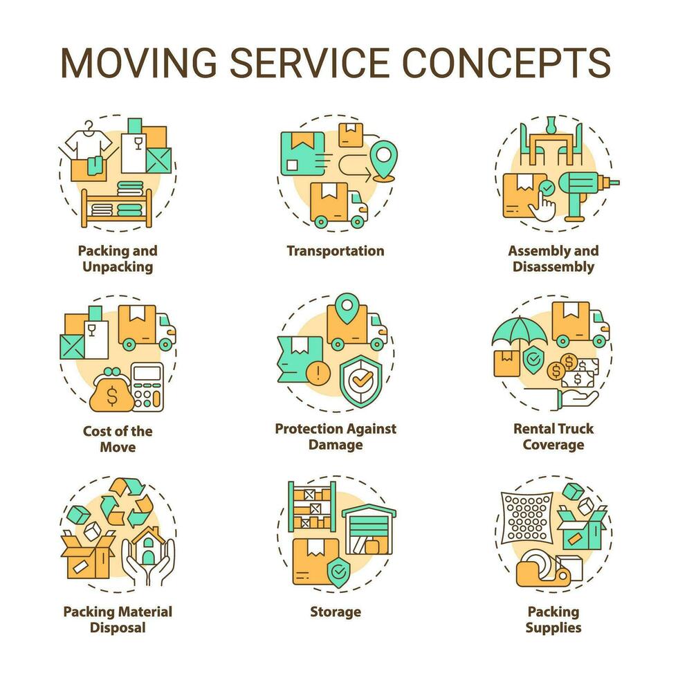 2d Editable Colorful Thin Line Icons Set Representing Moving Service Isolated Simple Vector