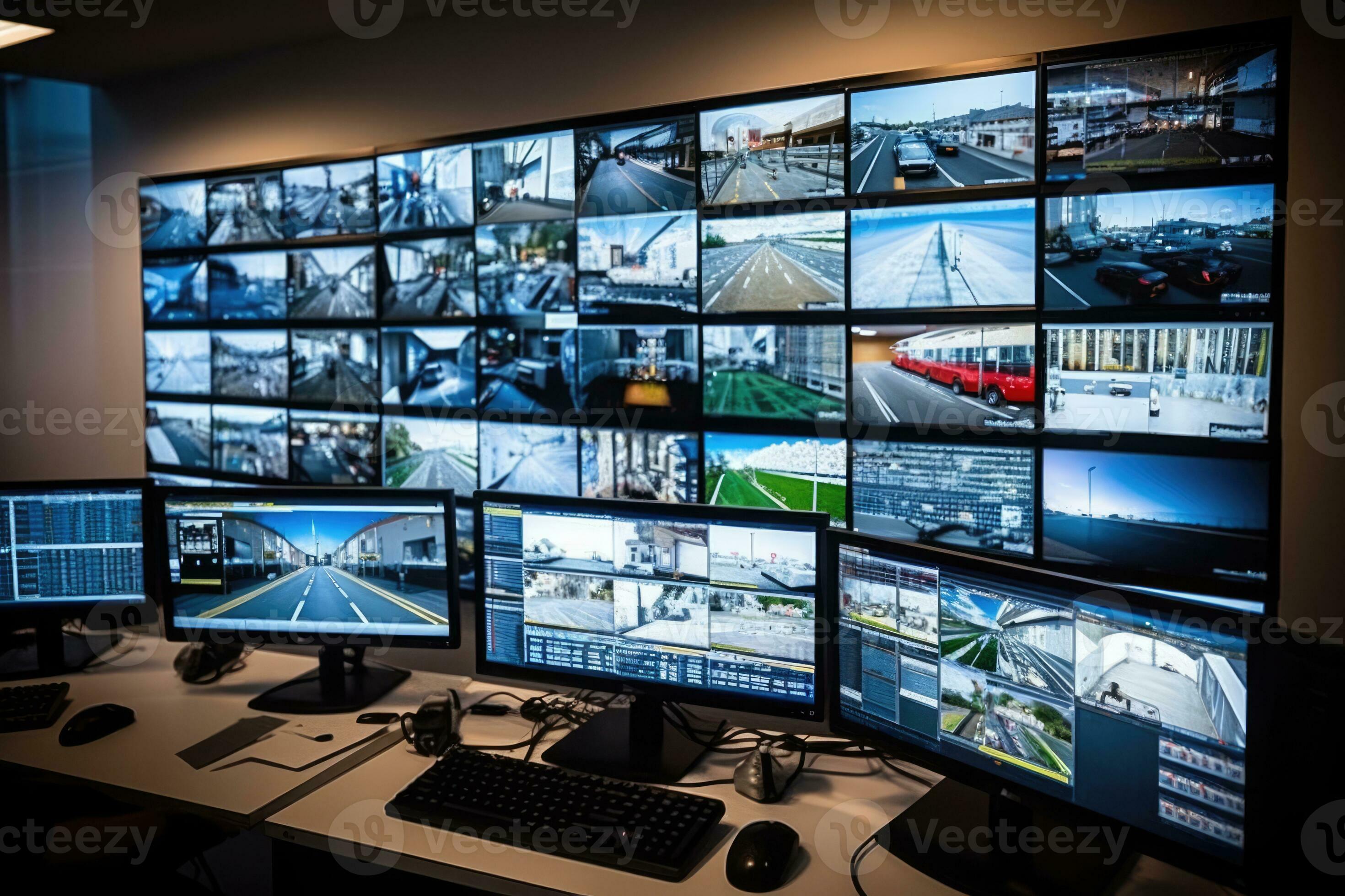 AI Generated Cctv secure technology monitoring panel control person ...