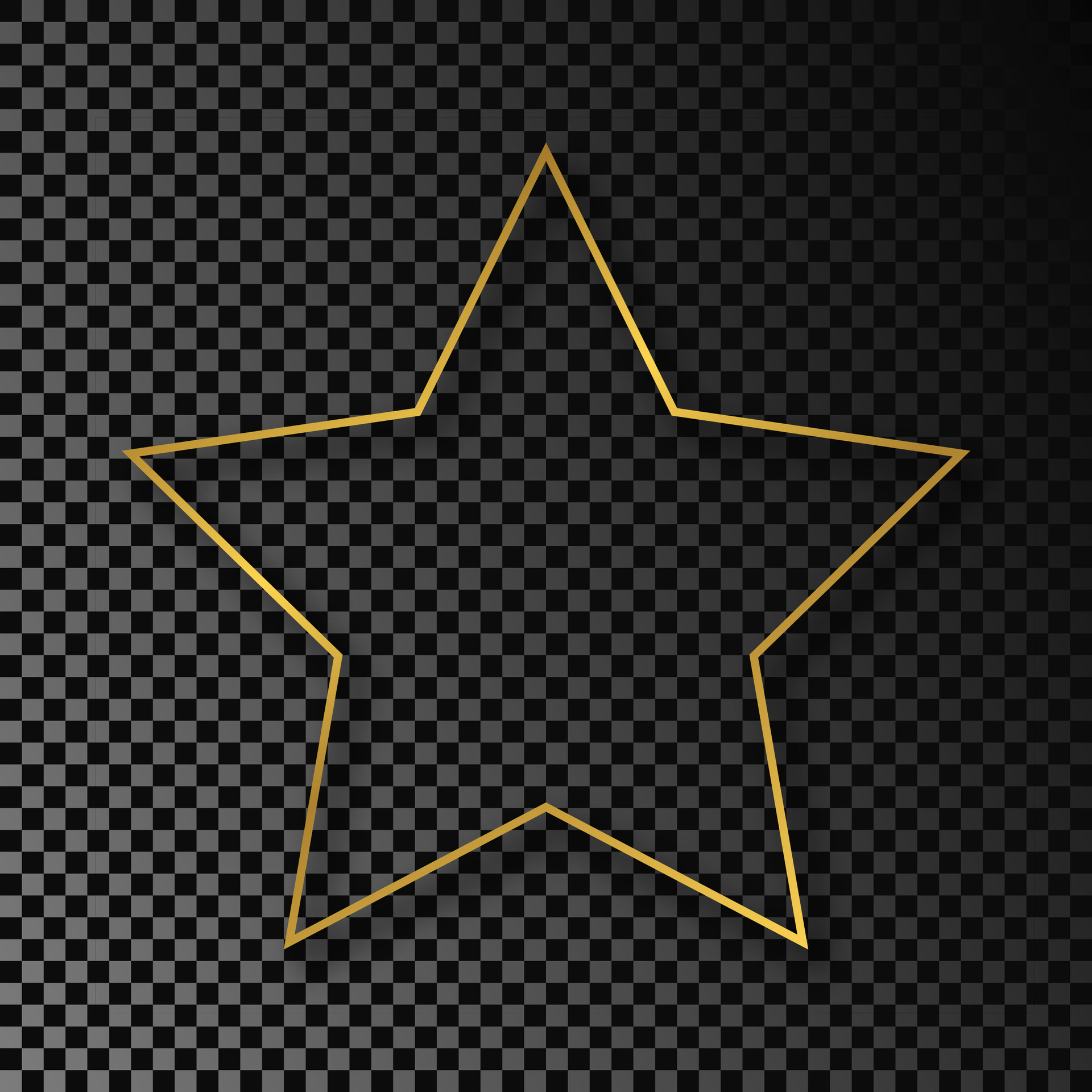 Gold glowing star shape frame with shadow isolated on dark background. Shiny frame with glowing ...