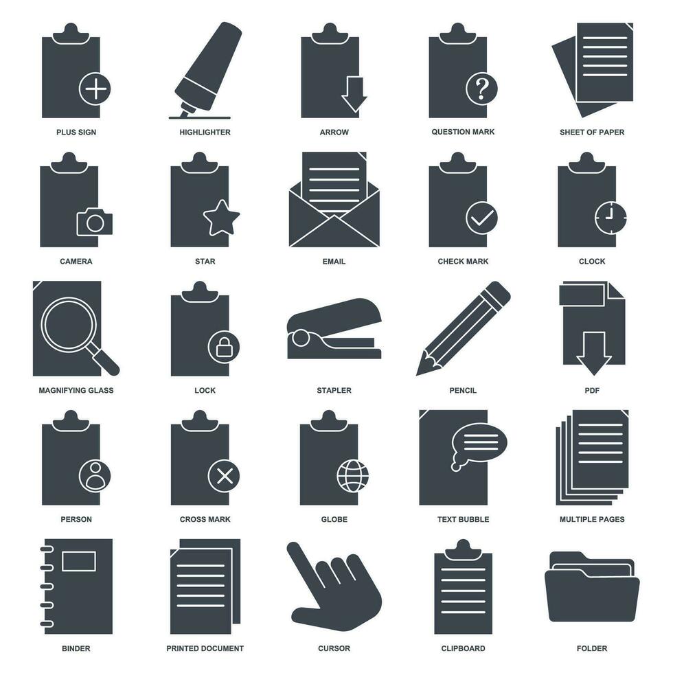 Document icon set, Included icons as Pencil, Folder, Clipboard ...