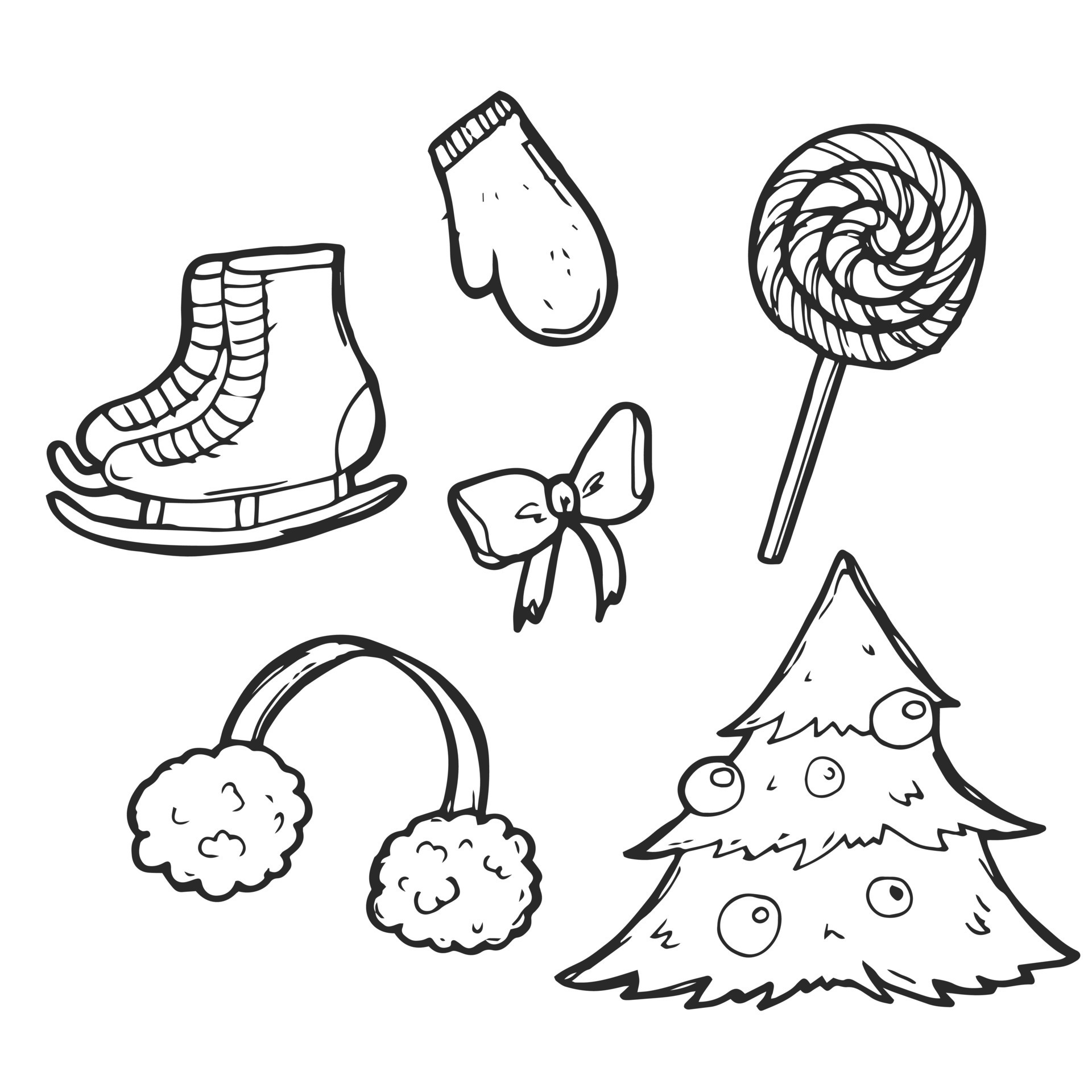 Set of winter doodles with lettering. Hand drawn vector collection of ...