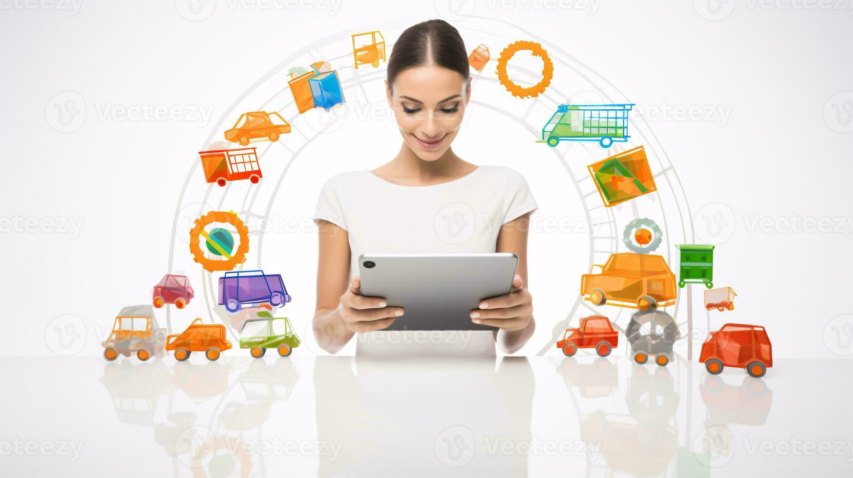 ai generado en línea compras representación con personas en digital dispositivos rodeado por ...