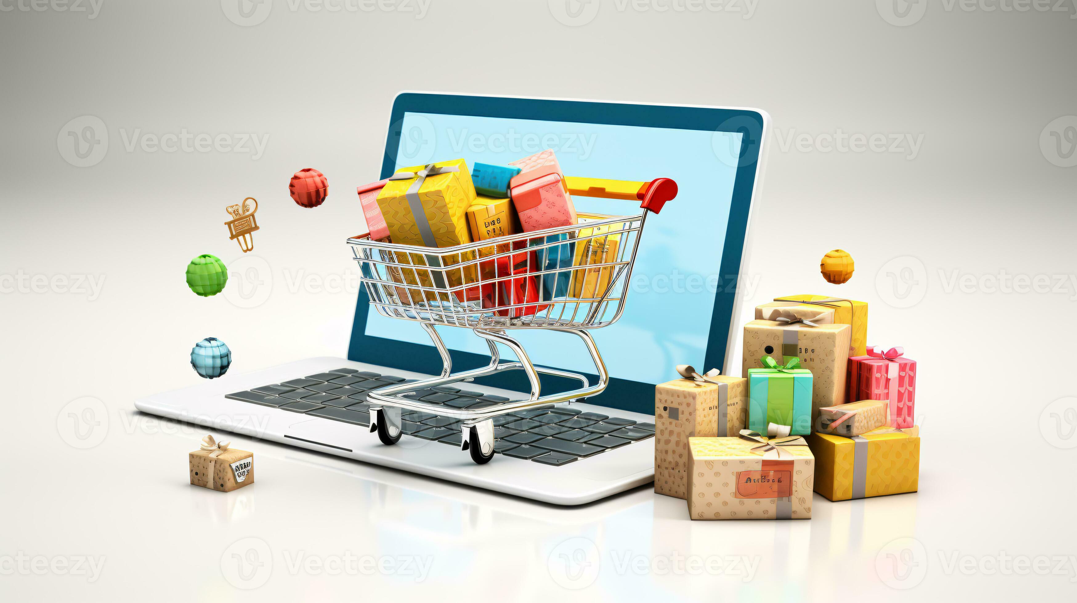 ai generado en línea compras representación con personas en digital dispositivos rodeado por ...