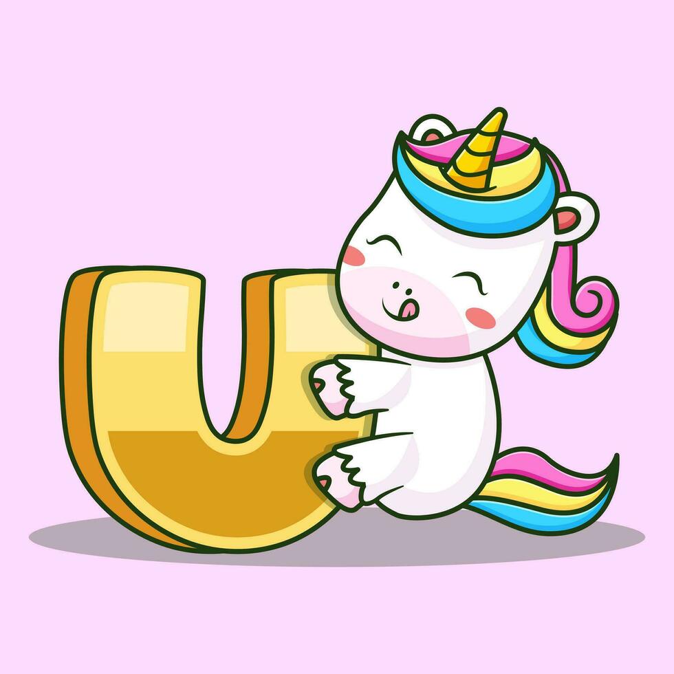 Alphabet letter u for unicorn cartoon vector icon illustration 35204676 ...