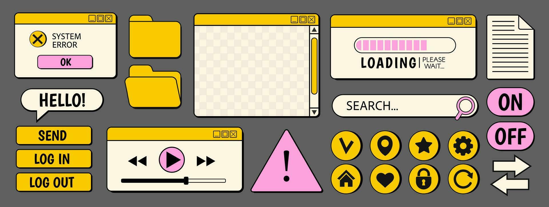 Computer Interface Elements in retro neobrutalism style. Elements for UI UX design. Vector ...
