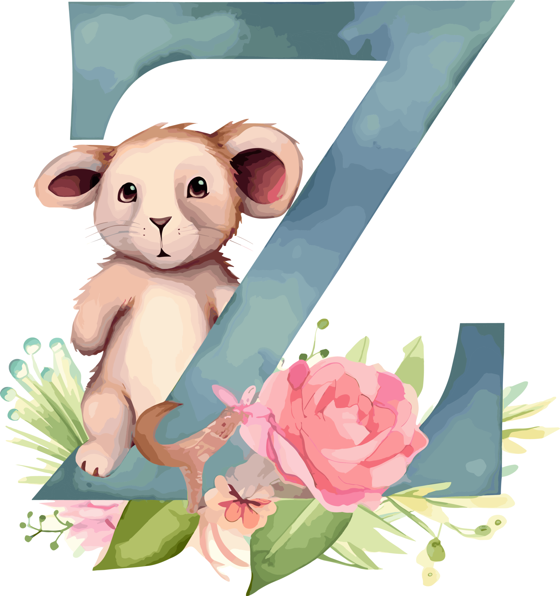 AI Generated Floral Alphabet Letter Z With Watercolor Flowers And Cute ai-generated-floral-alphabet-letter-z-with-watercolor-flowers-and-cute