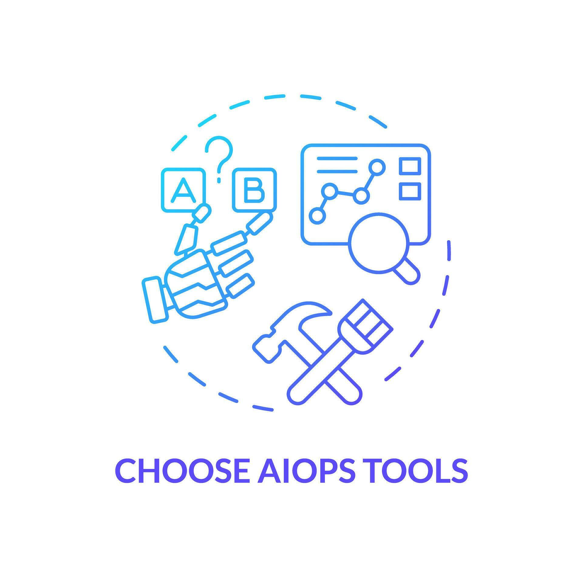 2D choose AI ops tools gradient icon representing AI ops, isolated vector, blue thin line ...