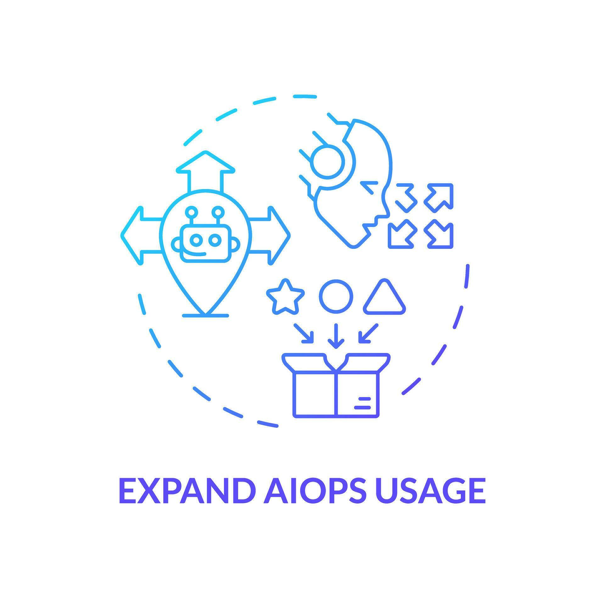 2D expand AI ops usage gradient icon representing AI ops, isolated vector, blue thin line ...