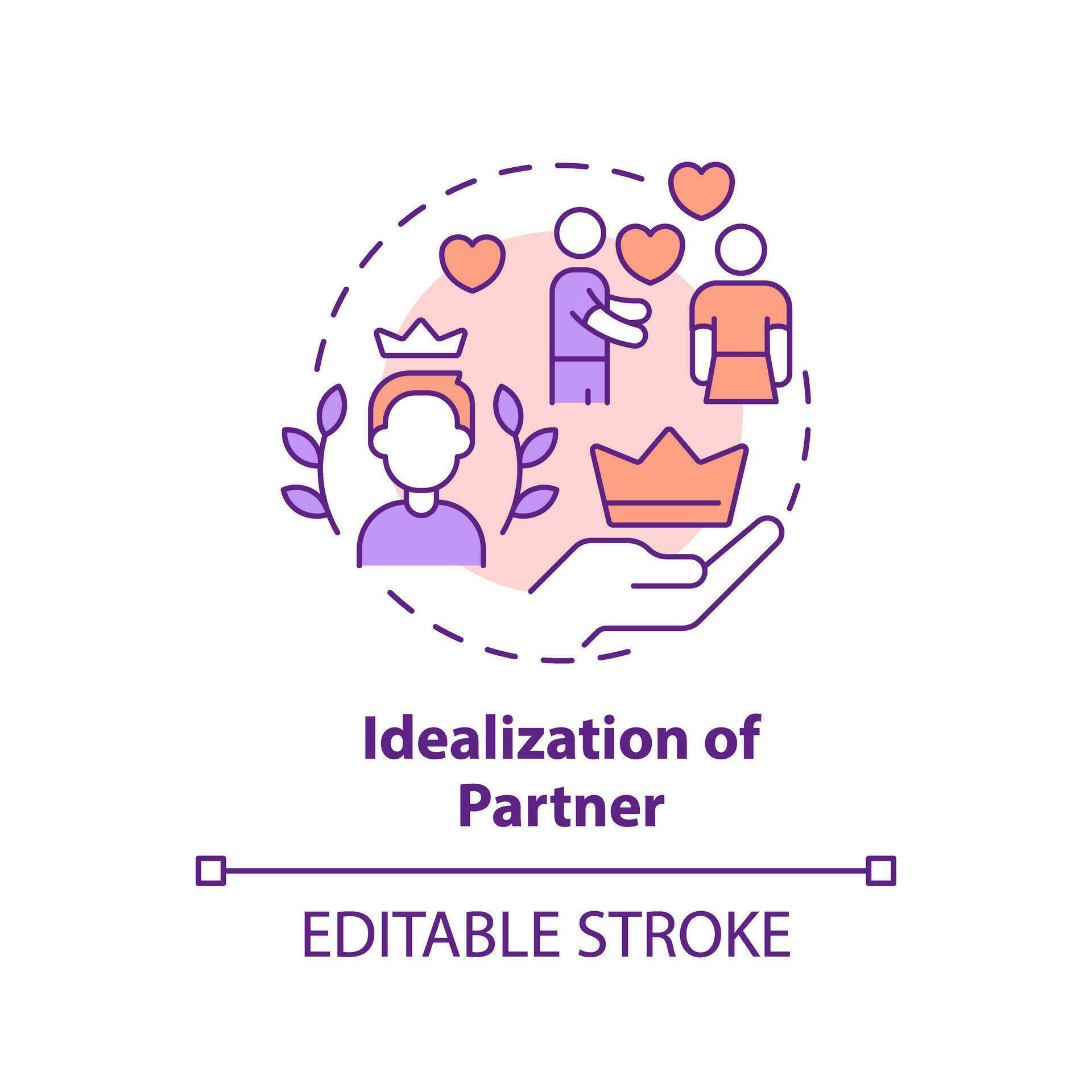 2D editable thin line icon idealization of partner concept, isolated vector, multicolor ...