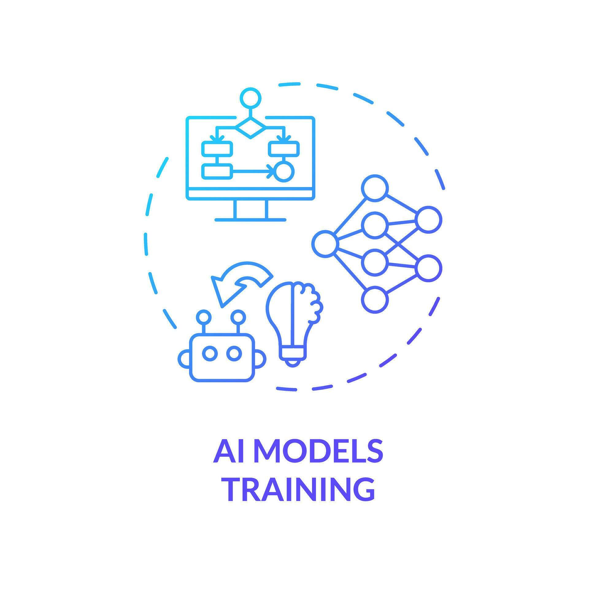 2D gradient AI models training icon, isolated vector, AI engineer creative thin line ...