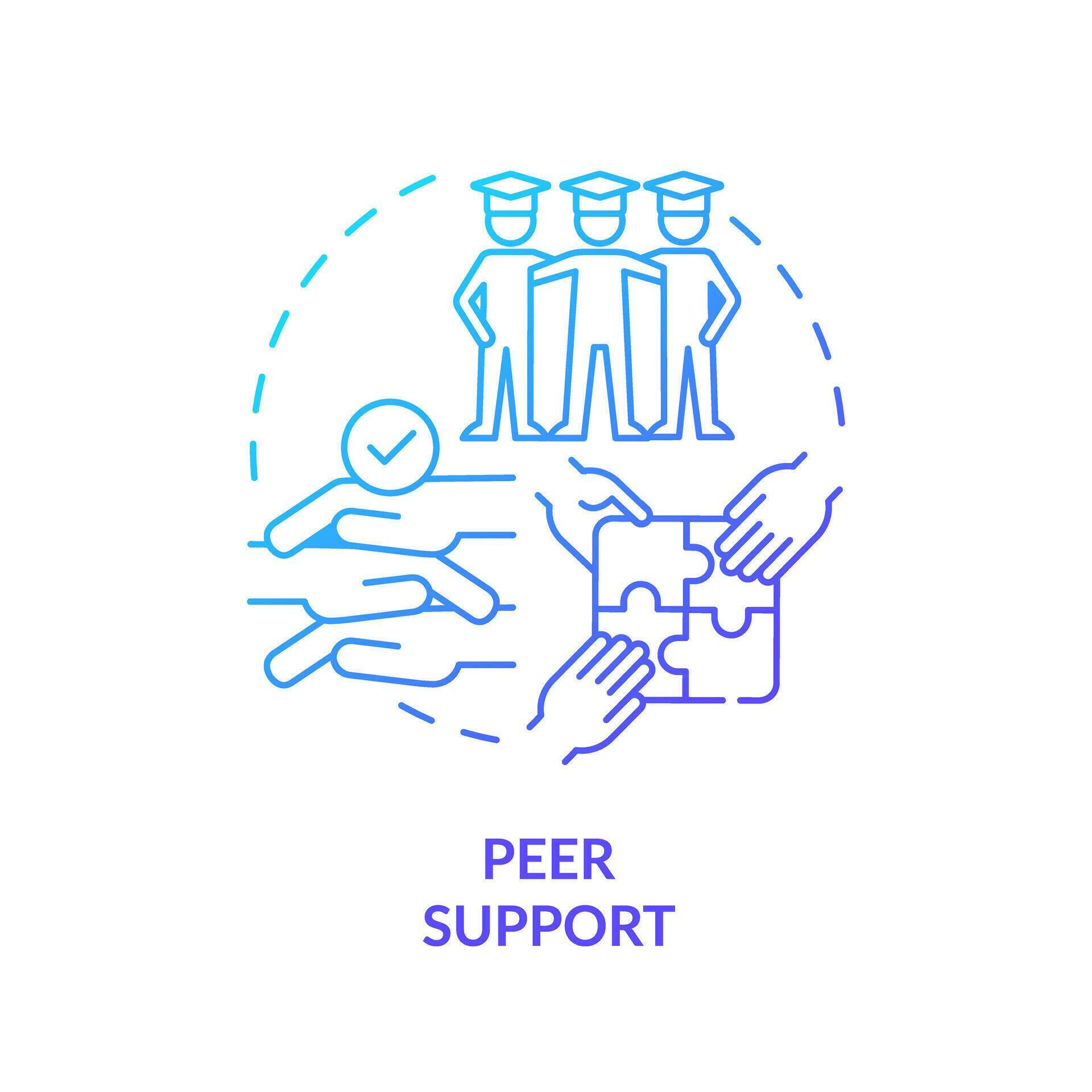 2D gradient peer support icon, simple vector, thin line illustration representing learning ...
