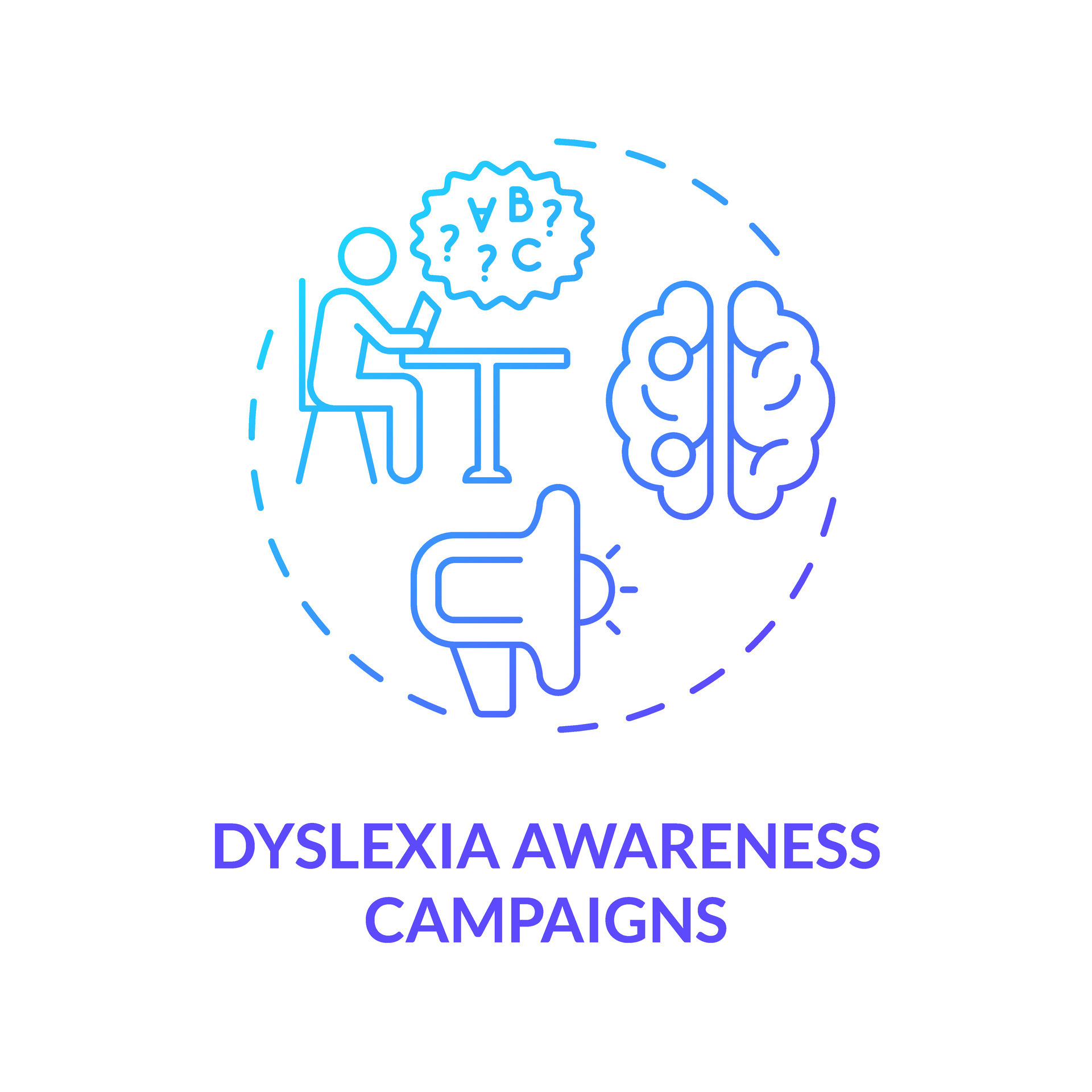 2d Gradient Blue Icon Dyslexia Awareness Campaigns Concept Simple