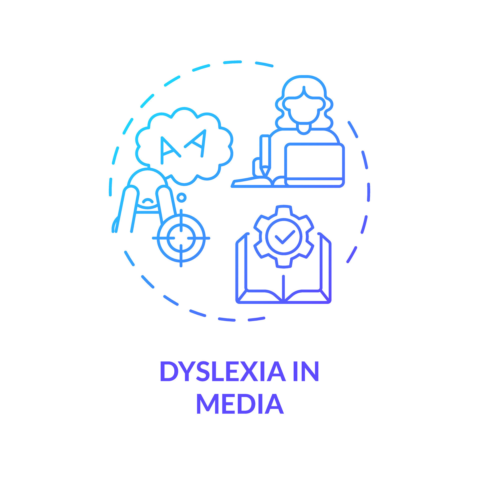 2d Gradient Blue Icon Dyslexia In Media Concept Simple Isolated Vector