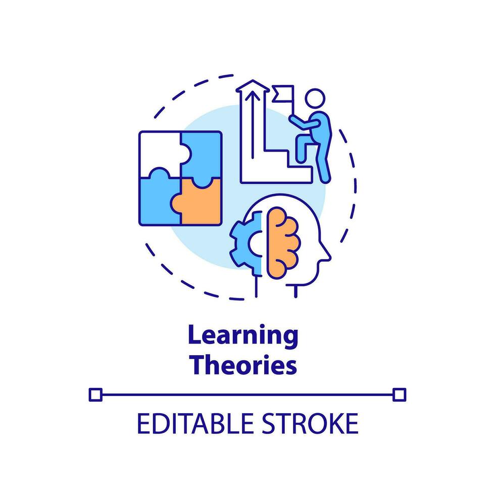 2D editable thin line icon learning theories concept, isolated vector, multicolor illustration ...
