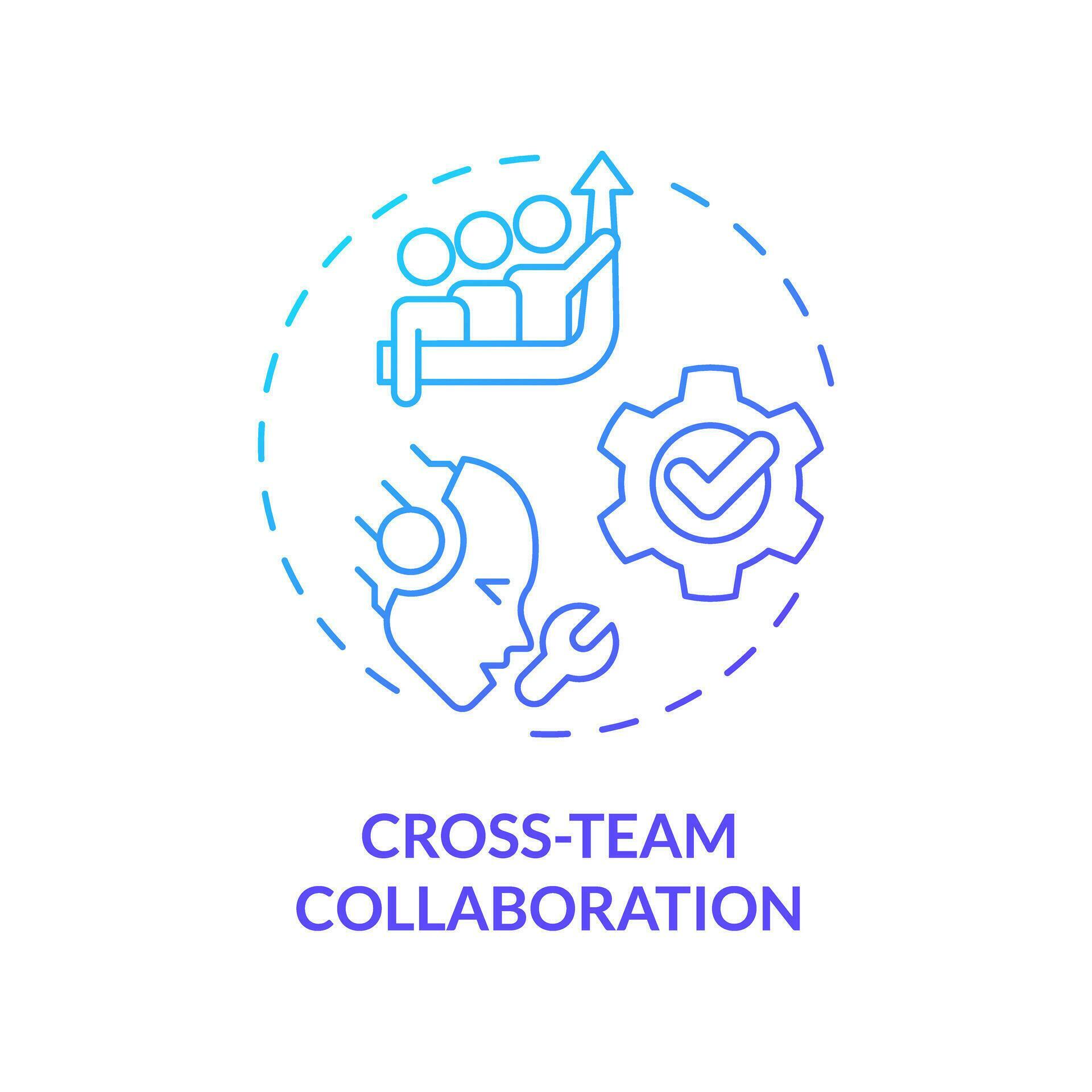 2D cross-team collaboration gradient icon representing AI ops, isolated vector, blue thin line ...