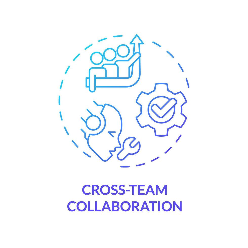 2D cross-team collaboration gradient icon representing AI ops, isolated vector, blue thin line ...