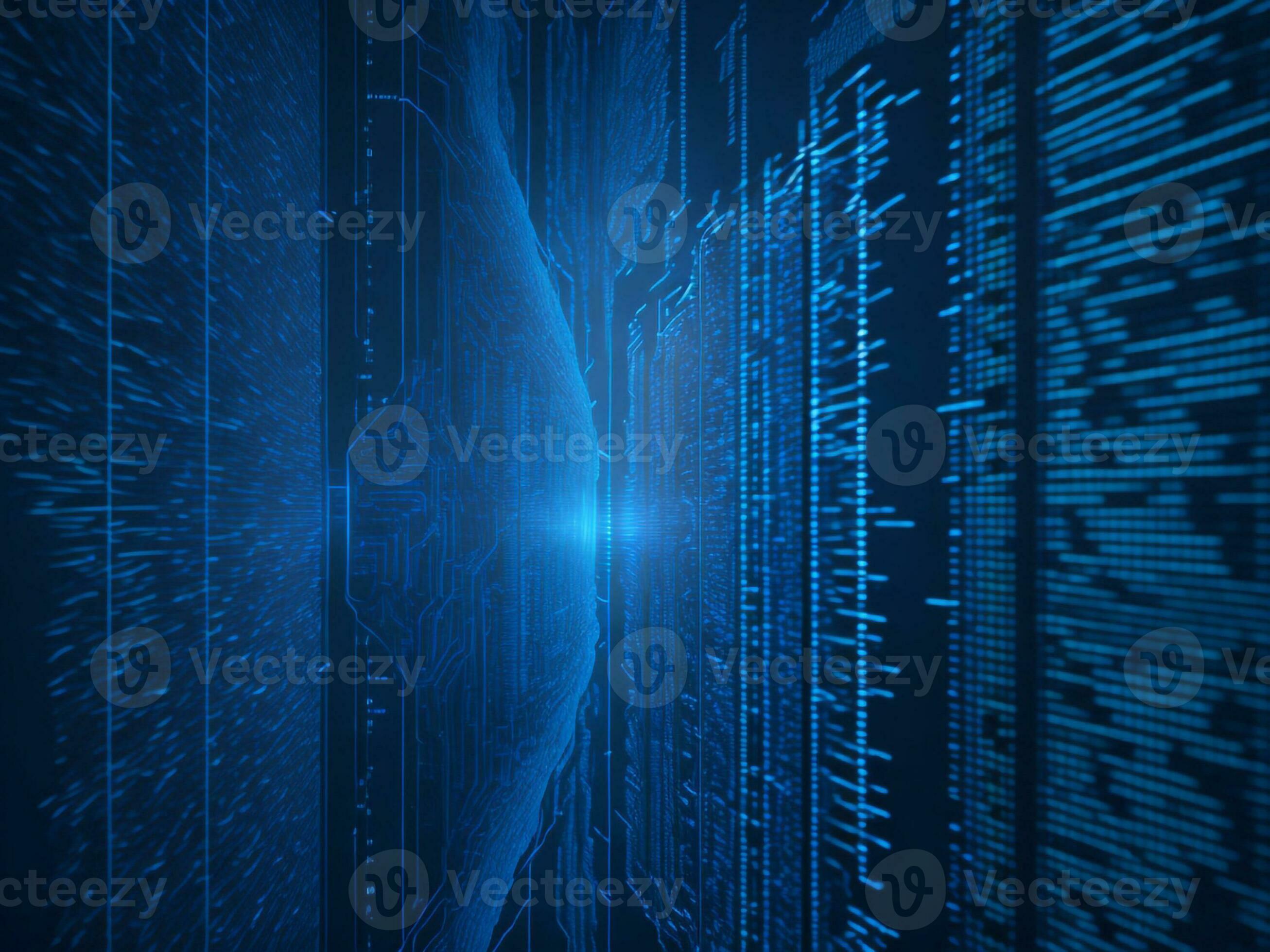 AI generated Blue digital binary data on computer screen background. binary code background ...