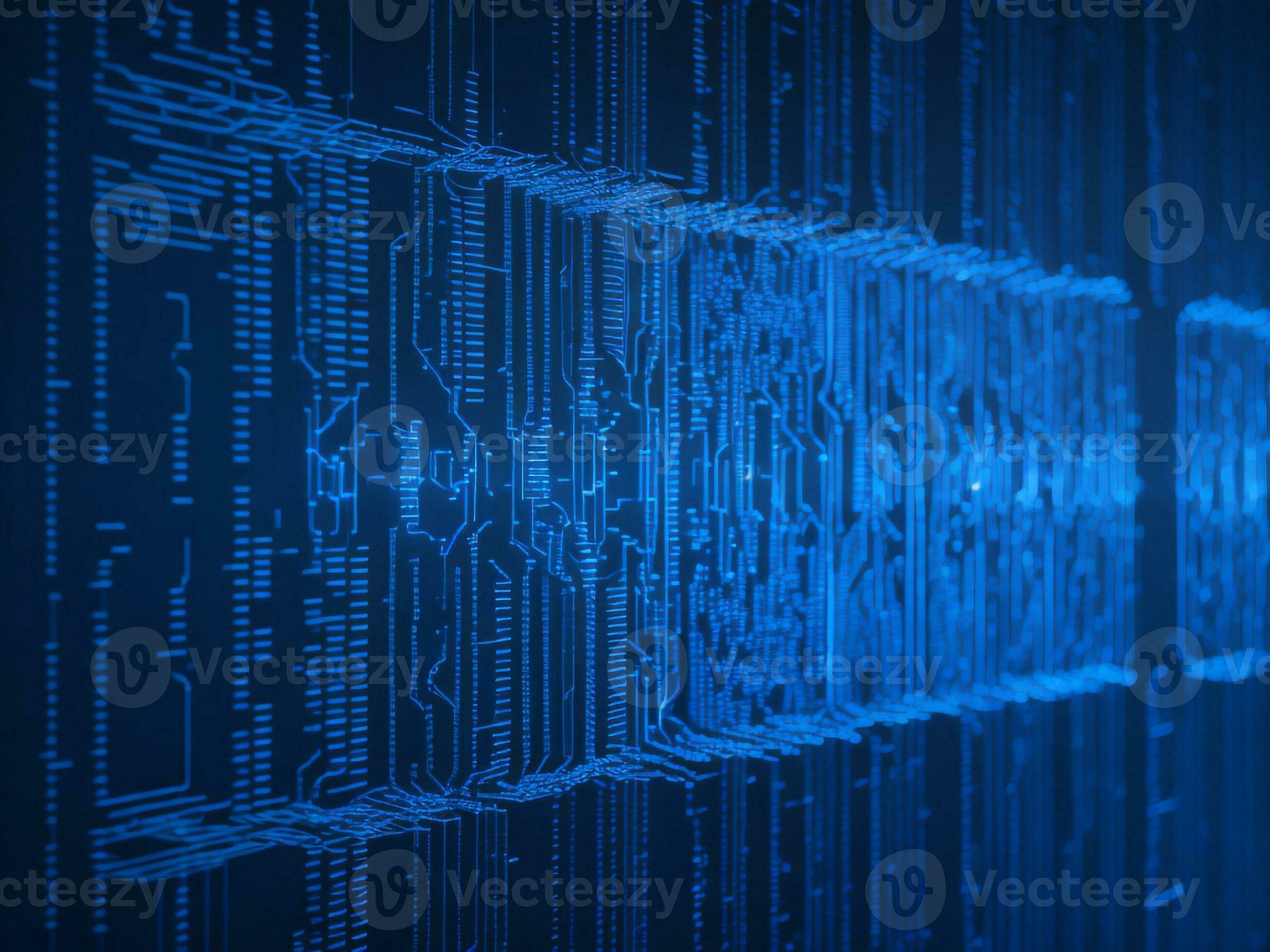 AI generated Blue digital binary data on computer screen background. binary code background ...