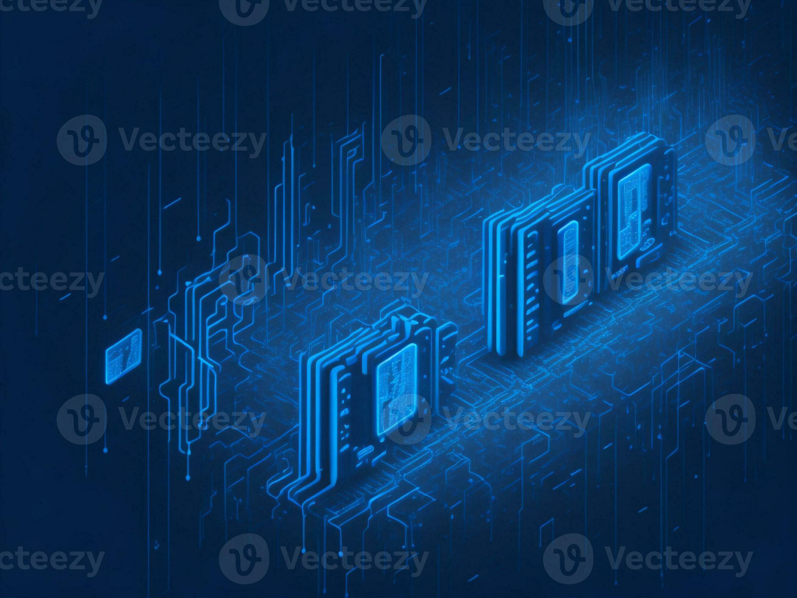 AI generated Blue digital binary data on computer screen background ...