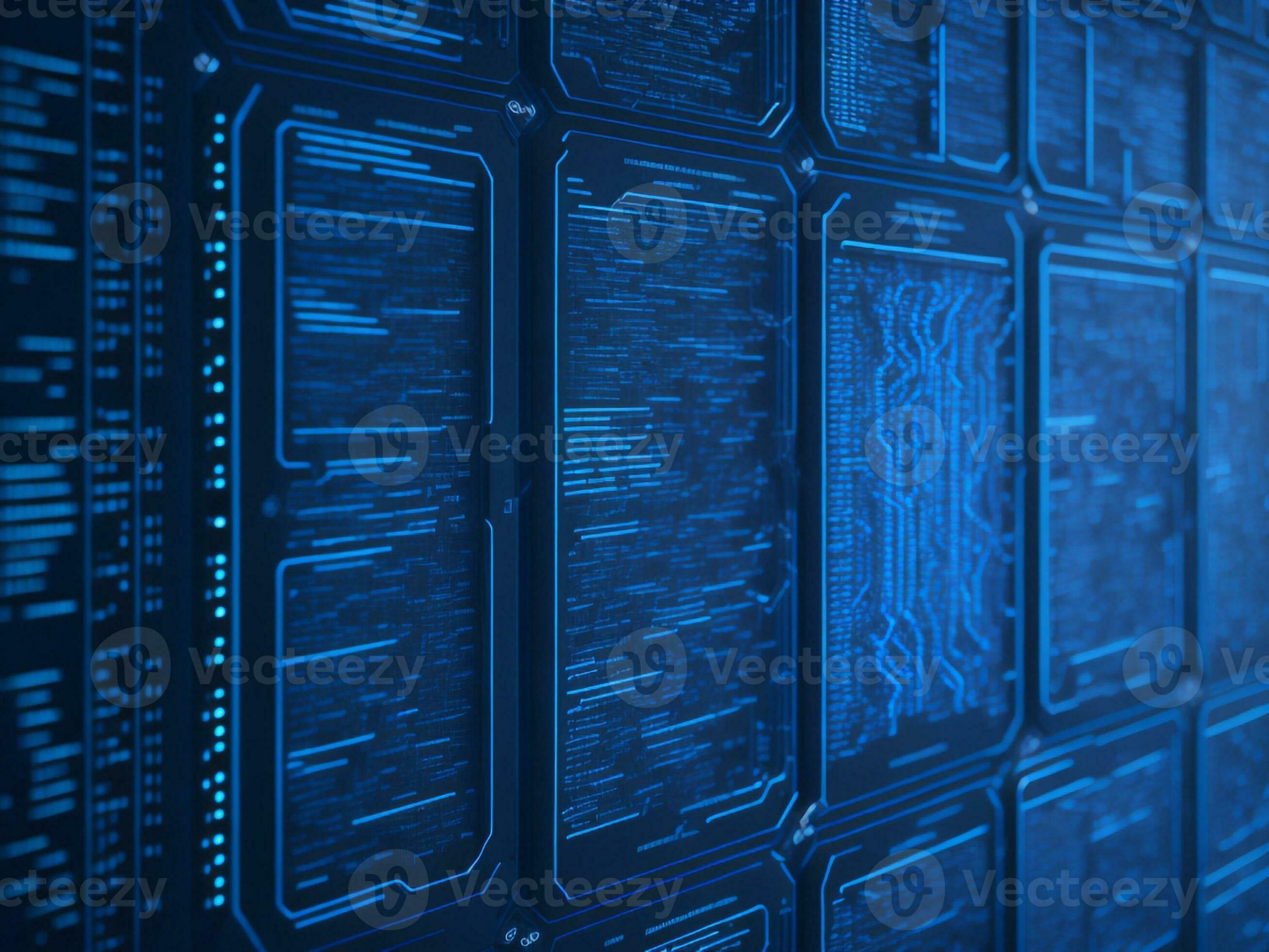 AI generated Blue digital binary data on computer screen background ...