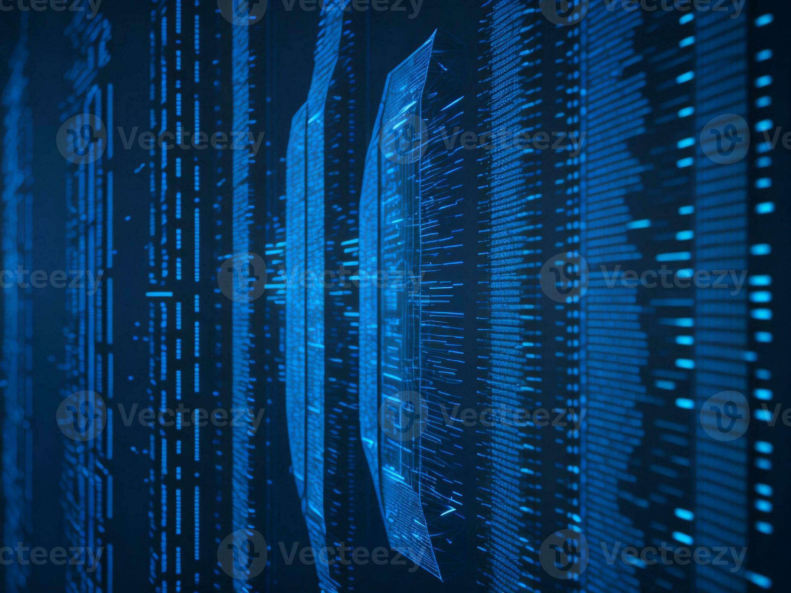 AI generated Blue digital binary data on computer screen background. binary code background ...