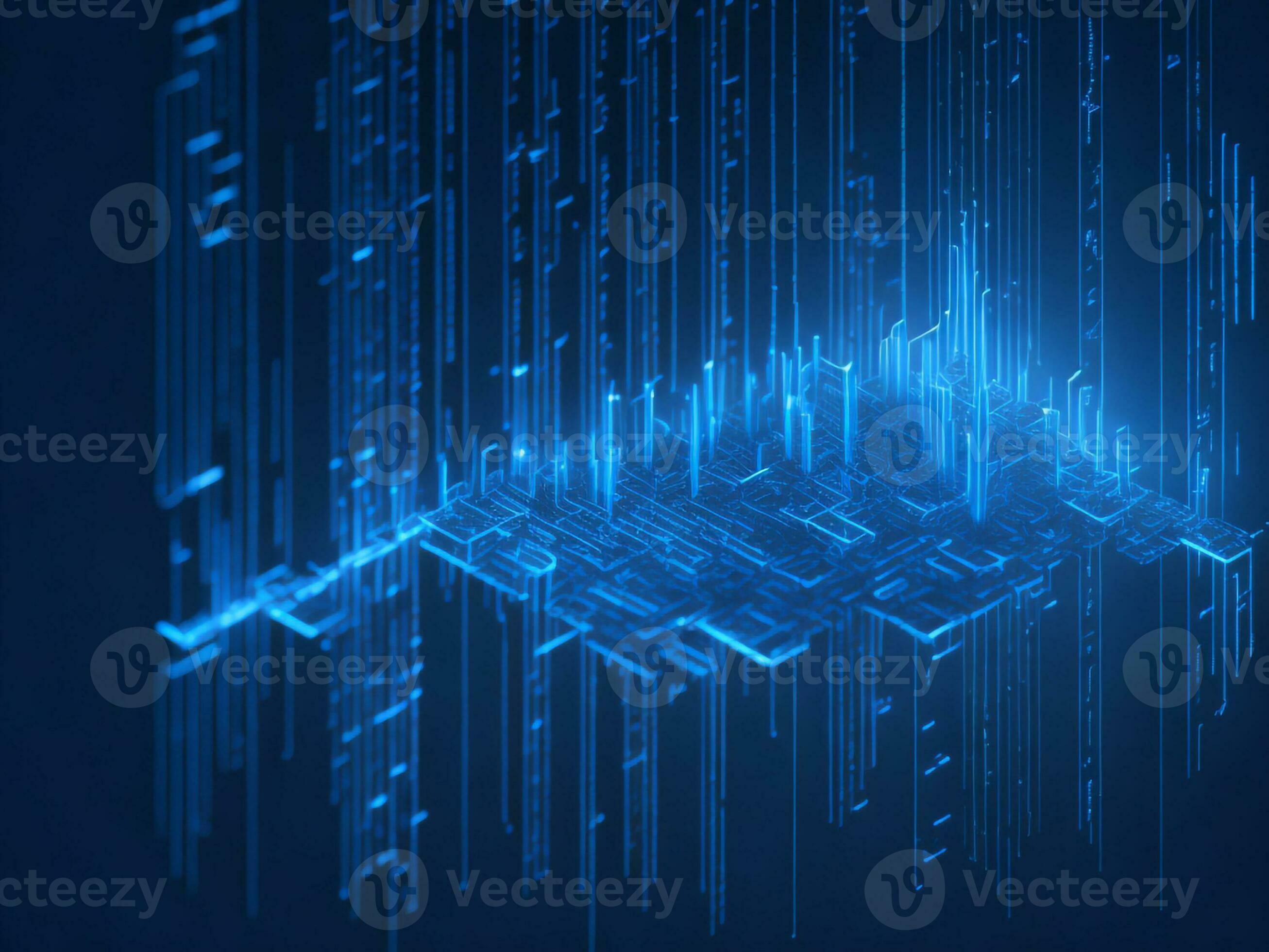 AI generated Blue digital binary data on computer screen background ...