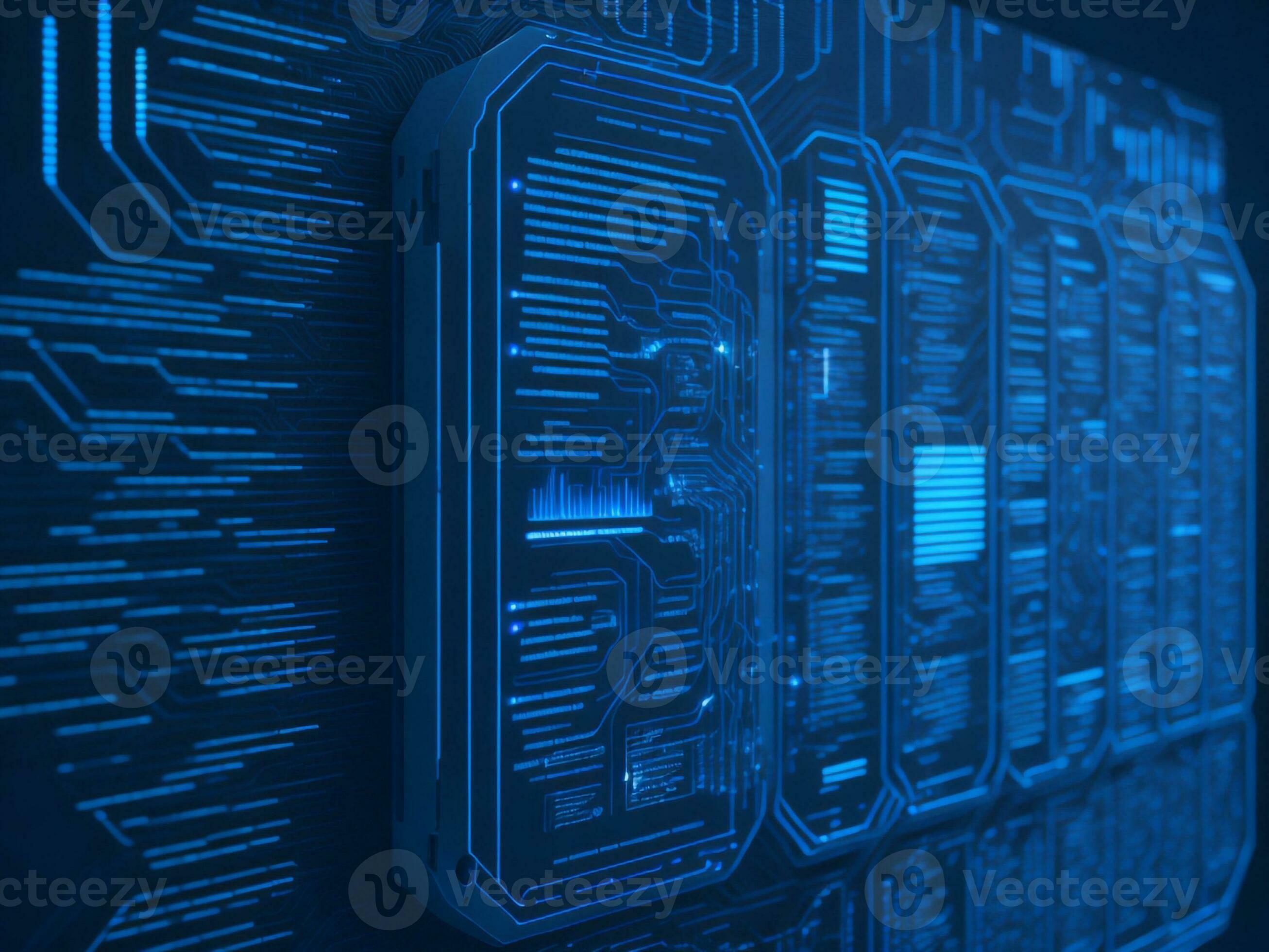 AI generated Blue digital binary data on computer screen background ...