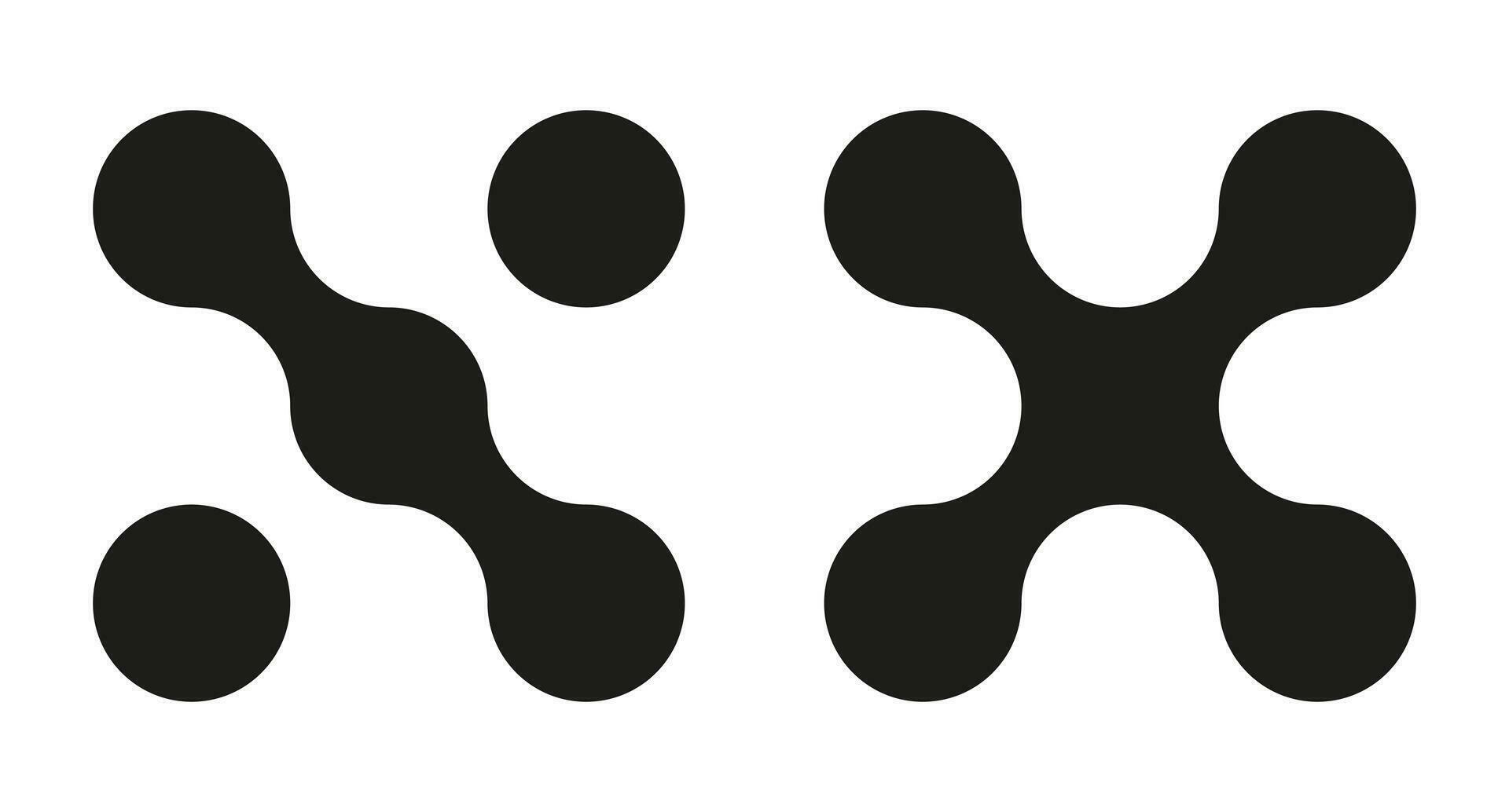 Set of metaballs. Connected dots icon. Circles pattern symbol. Abstract simple elements ...