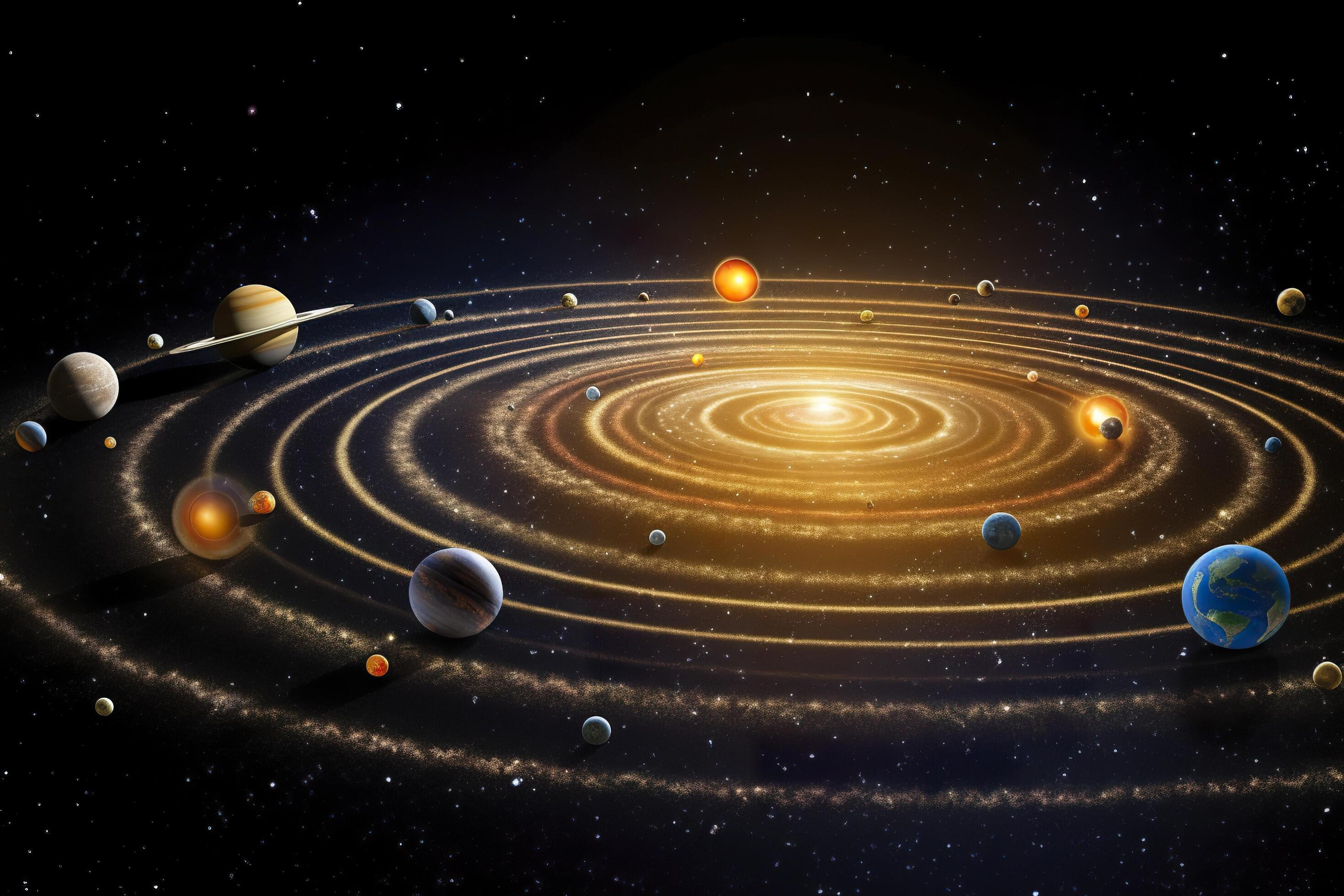 AI generated Our 3d Solar system with planets in orbits path. AI ...