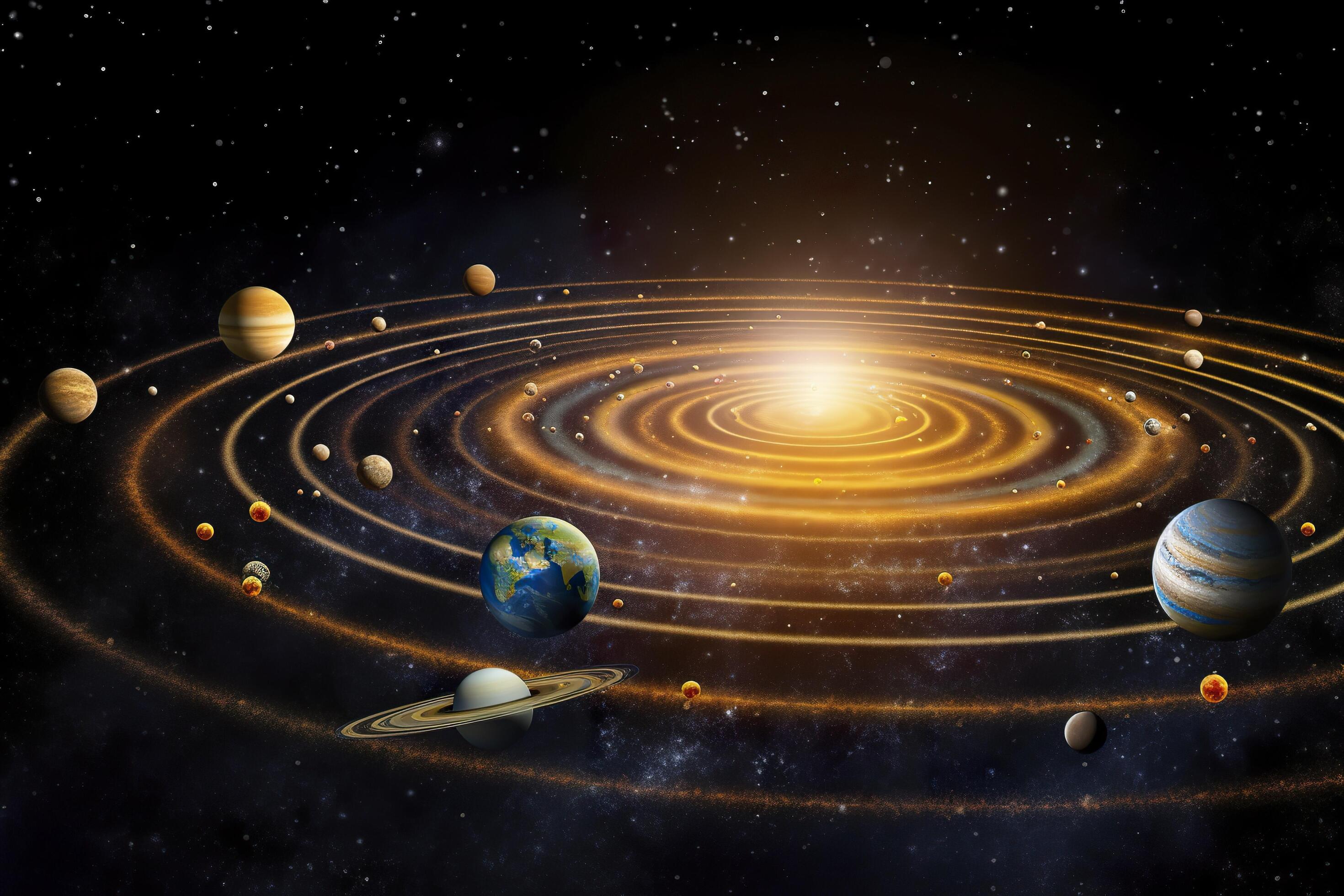 AI generated Our 3d Solar system with planets in orbits path. AI ...