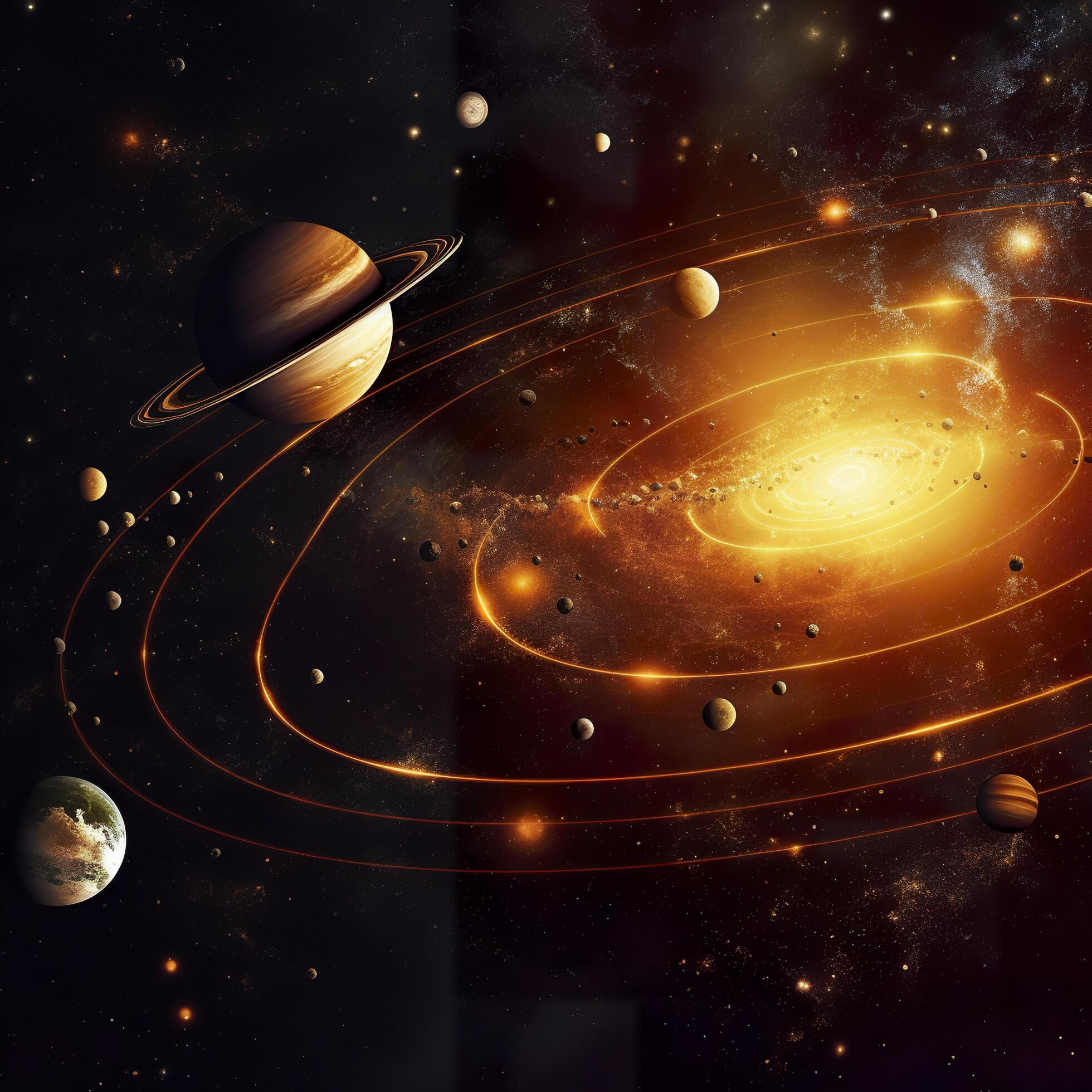 AI generated Our 3d Solar system with planets in orbits path. AI ...