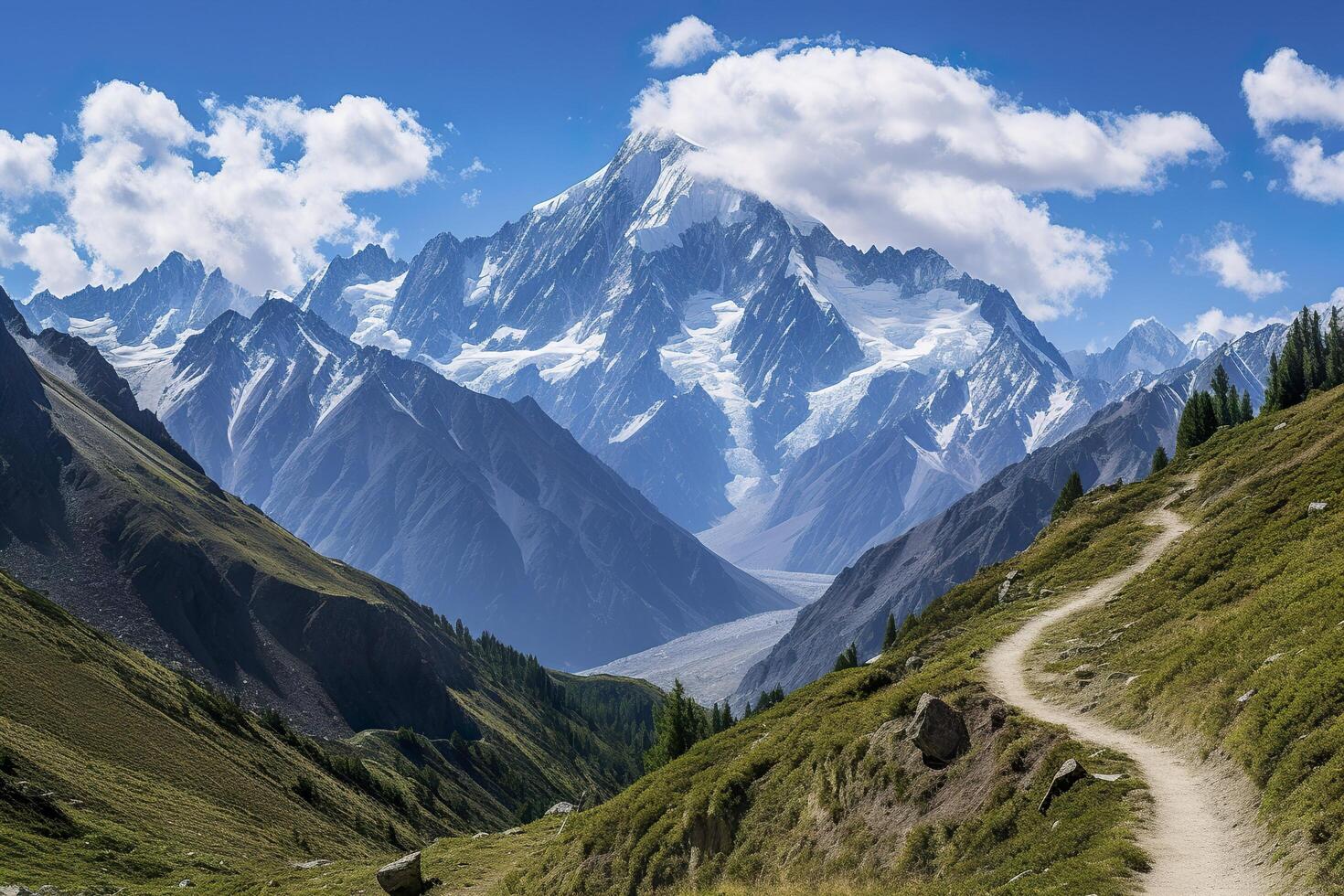 AI generated The beauty of a majestic and snow capped mountain range ...