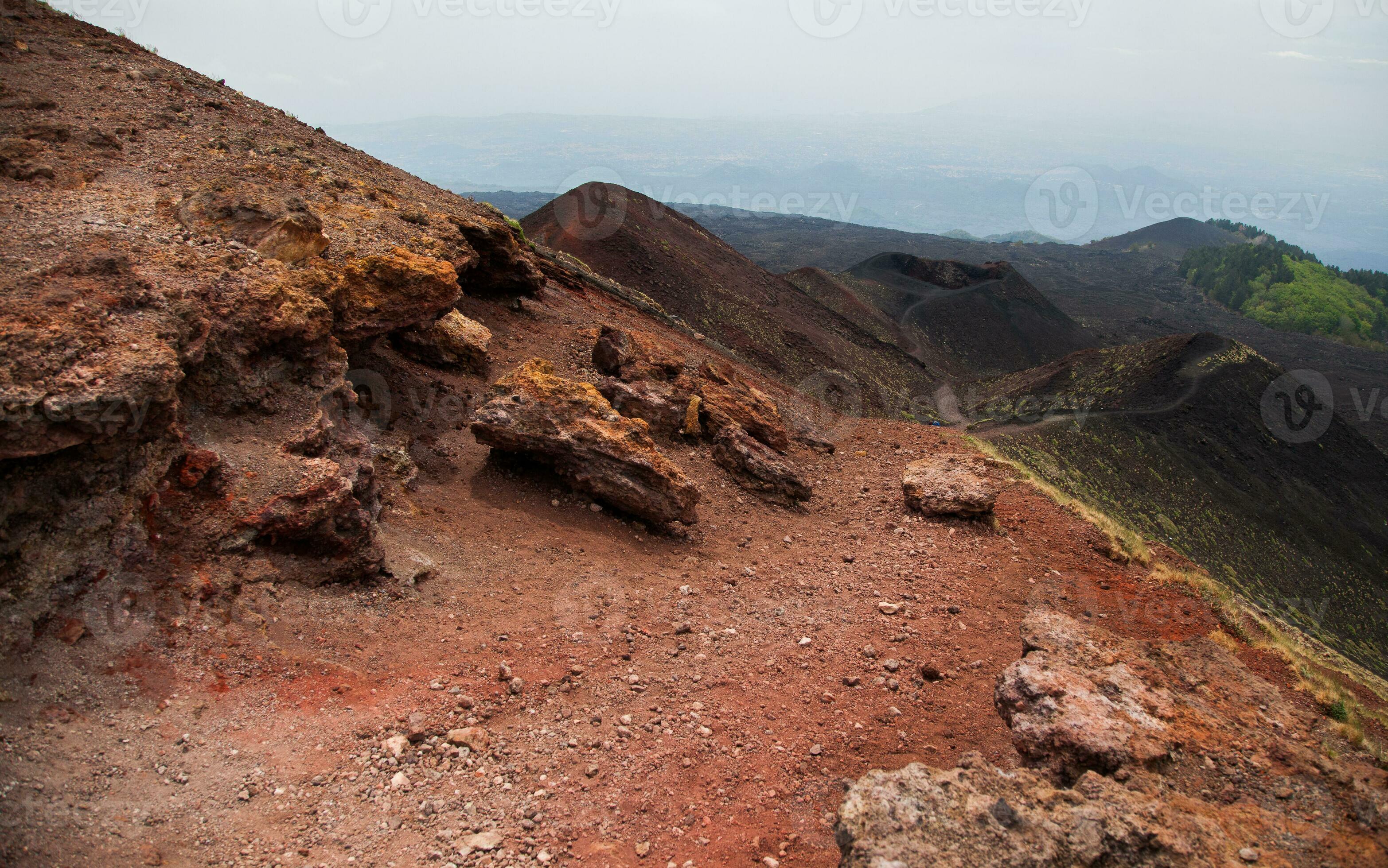 Etna national park panoramic view of volcanic landscape with crater ...