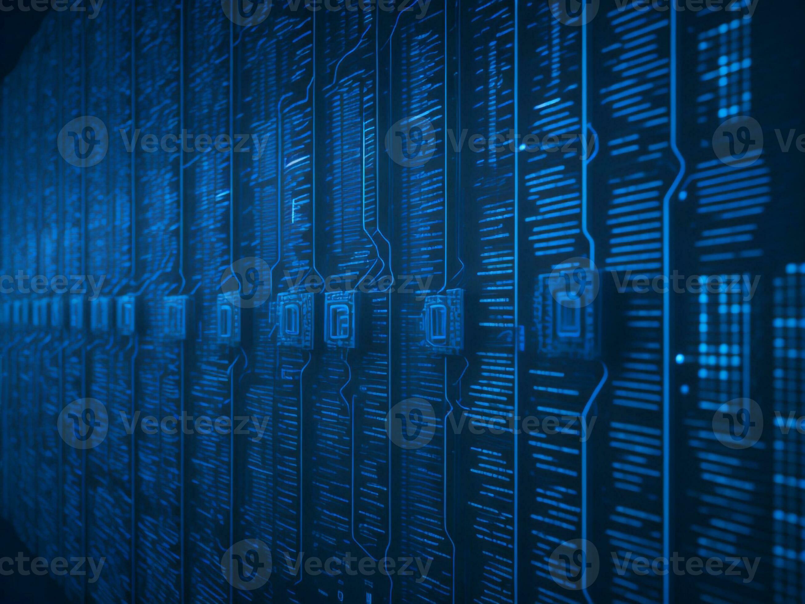 AI generated Blue digital binary data on computer screen background ...