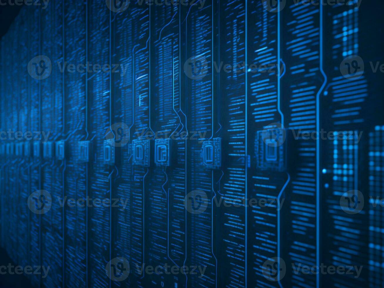 AI generated Blue digital binary data on computer screen background ...