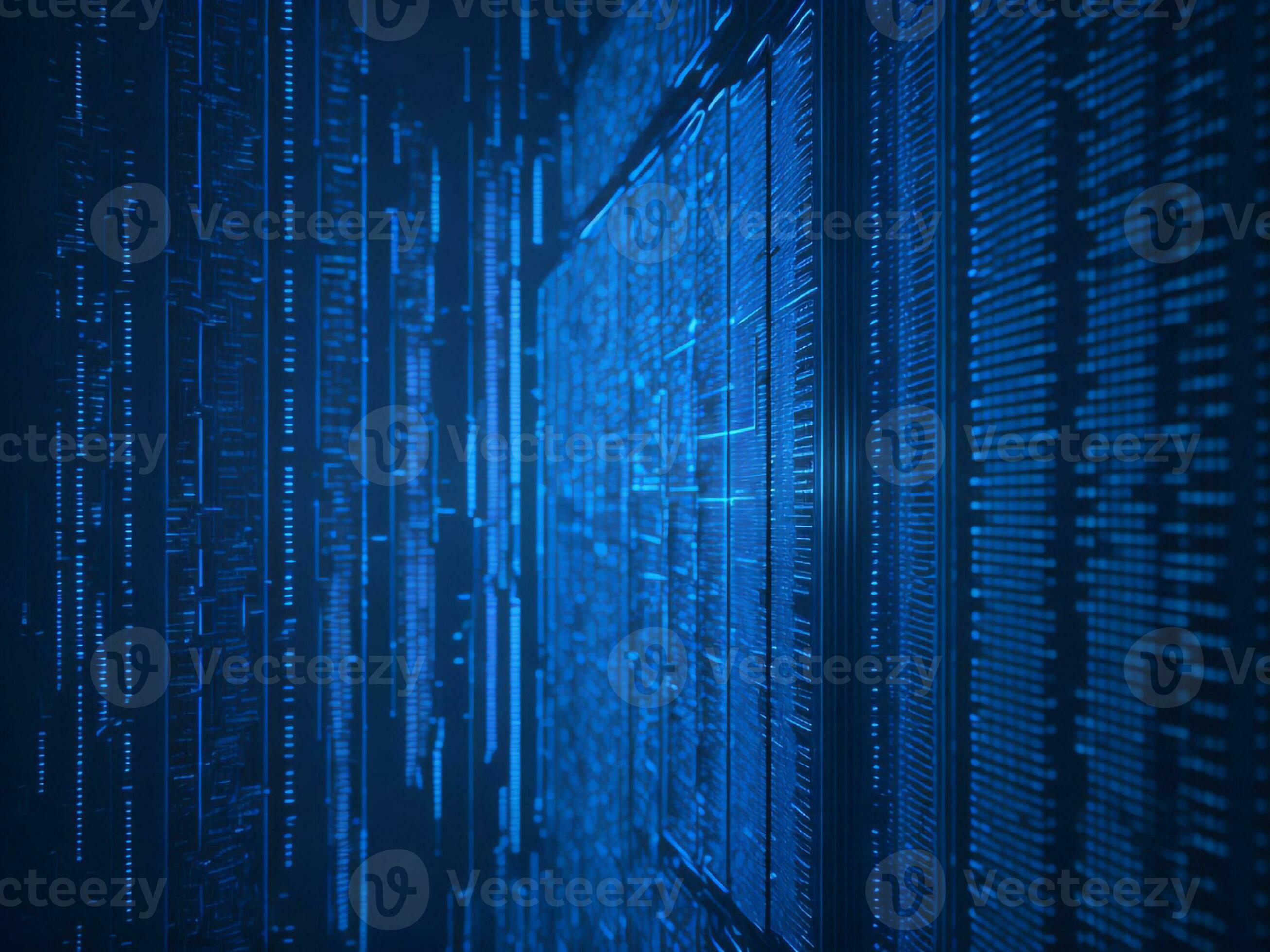 AI generated Blue digital binary data on computer screen background. binary code background ...