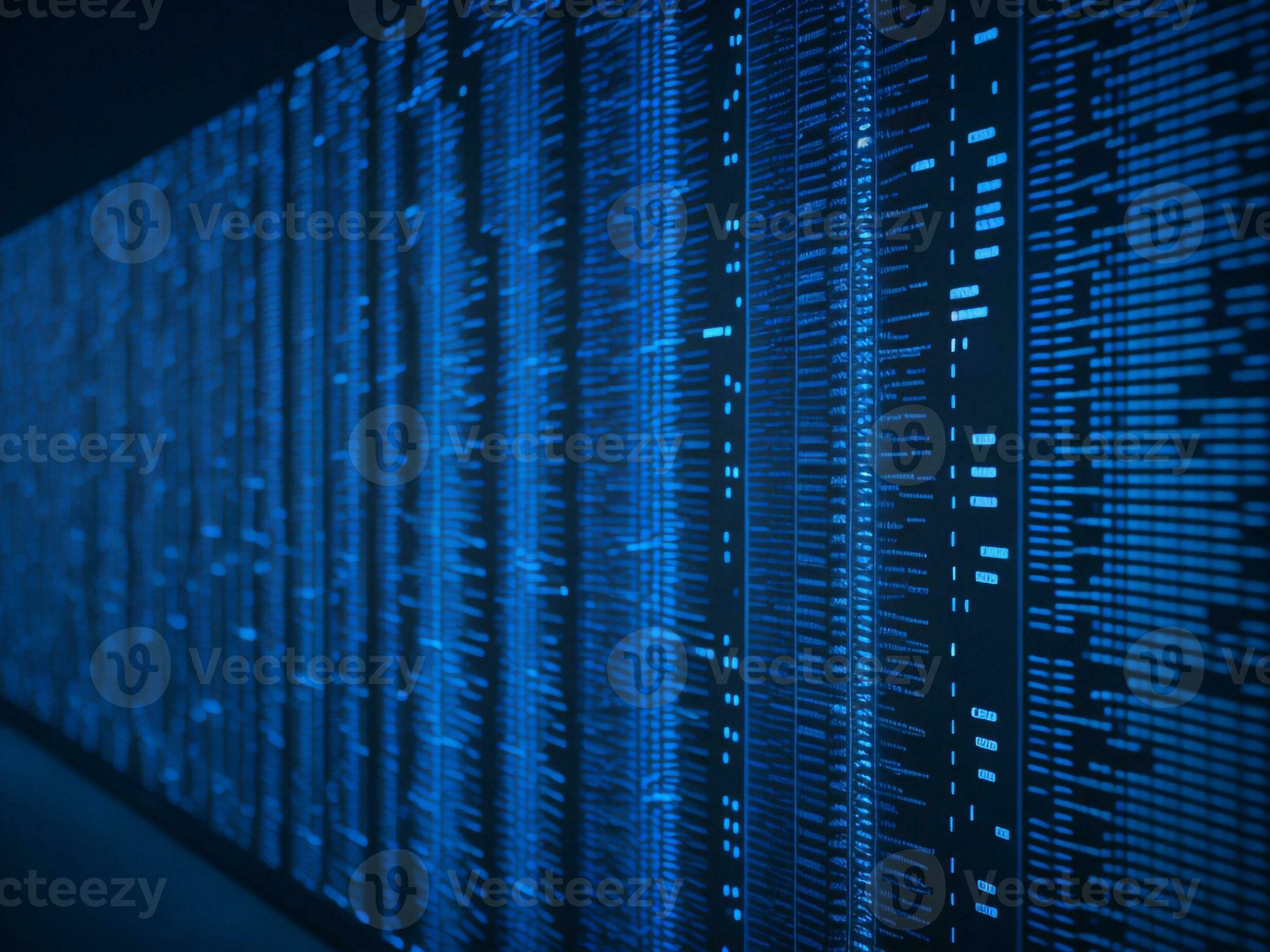 AI generated Blue digital binary data on computer screen background. binary code background ...