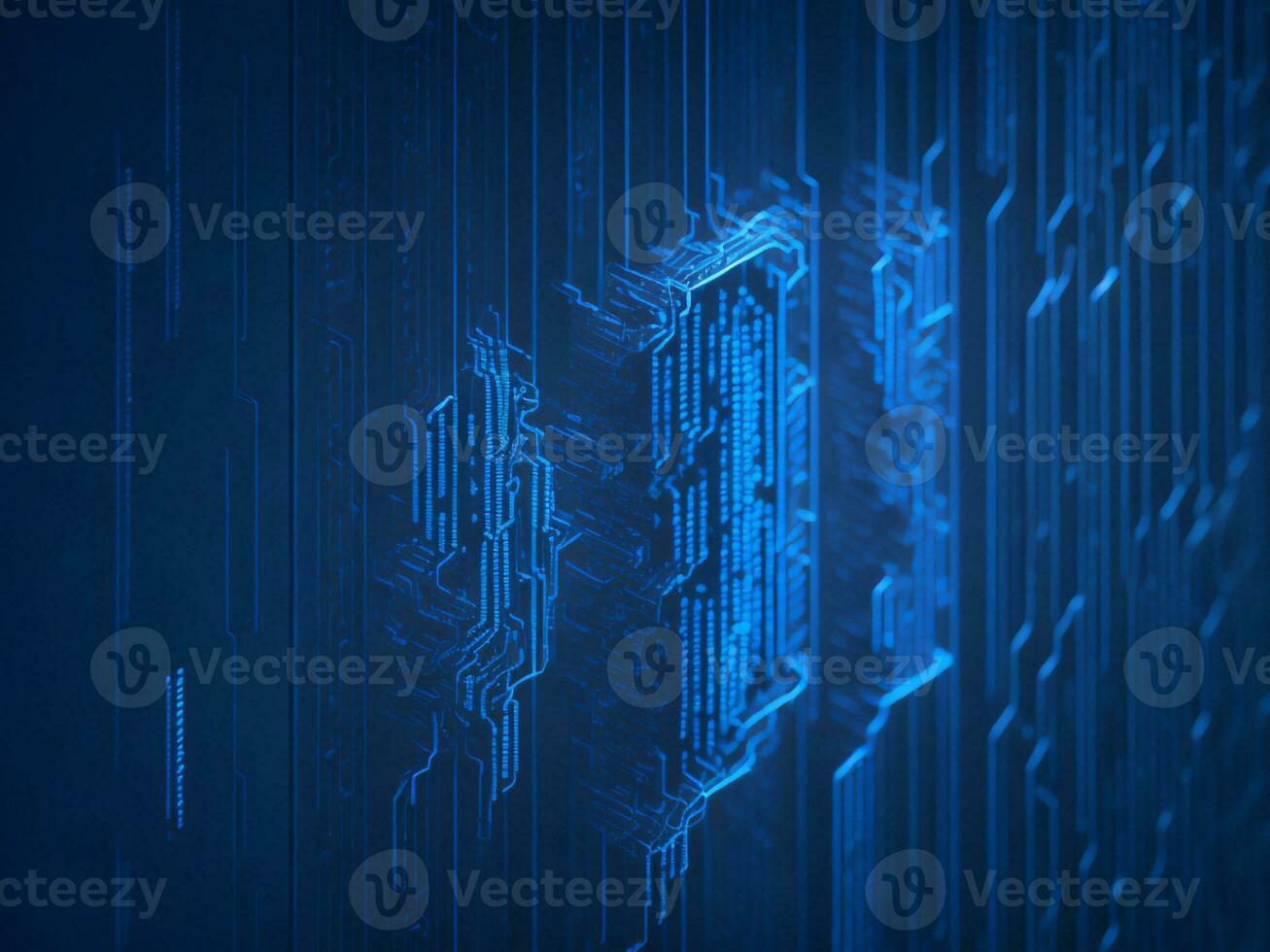 AI generated Blue digital binary data on computer screen background ...