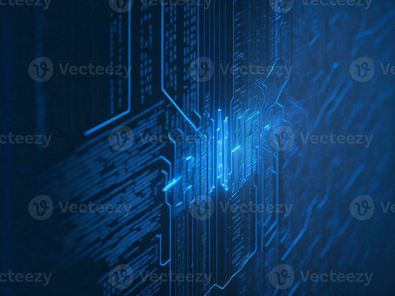 AI generated Blue digital binary data on computer screen background ...