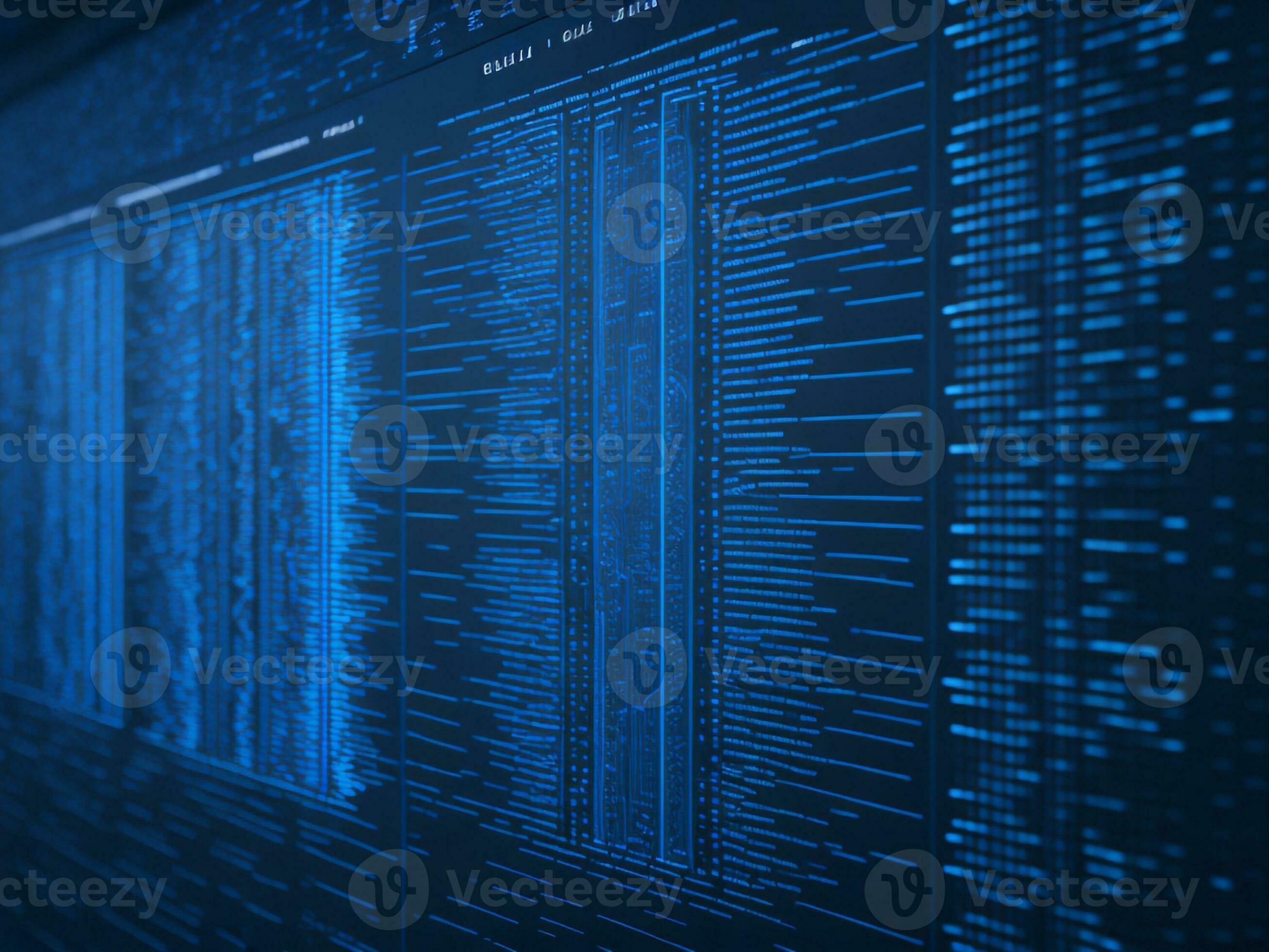 AI generated Blue digital binary data on computer screen background. binary code background ...