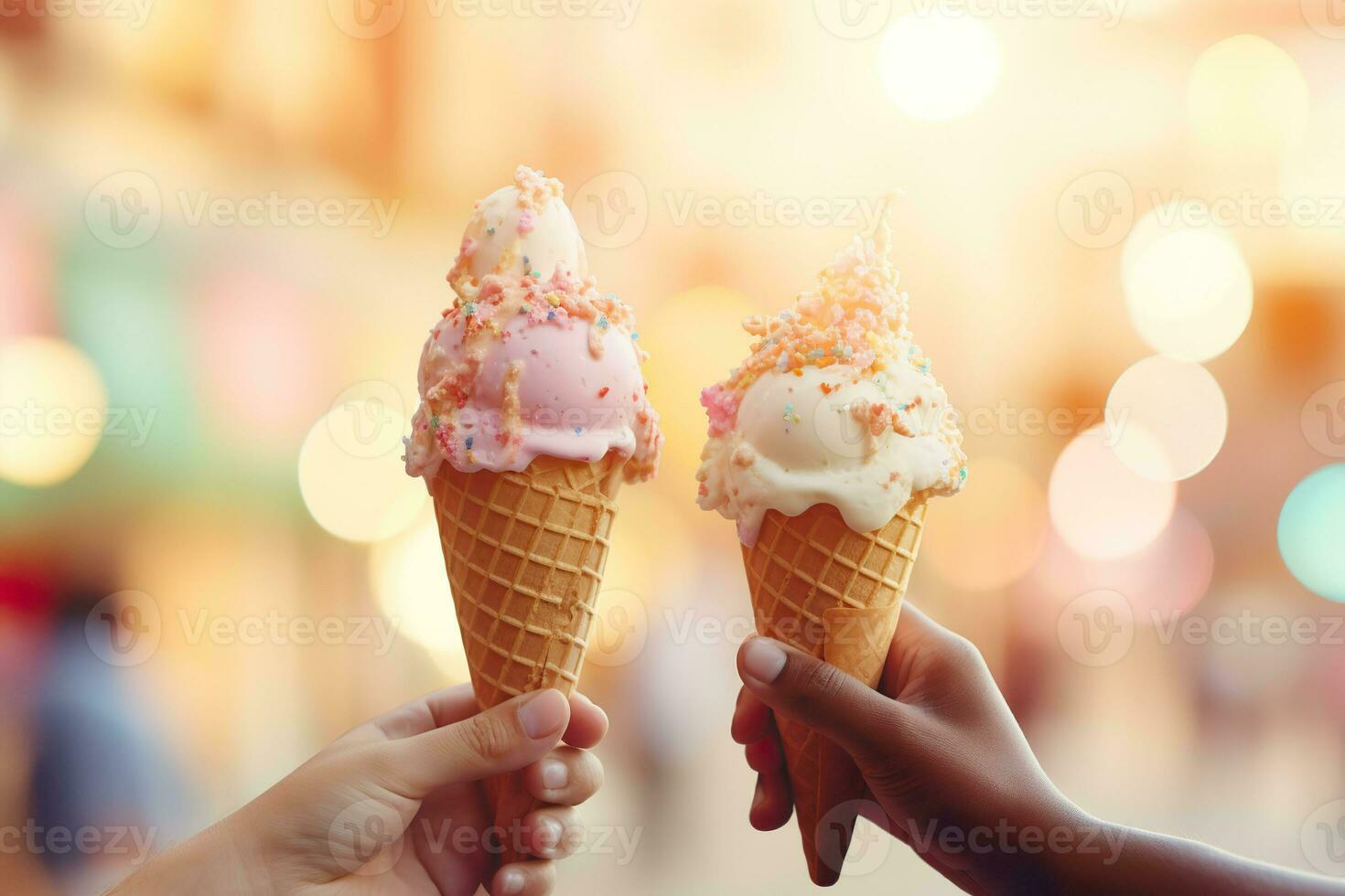 AI generated Two children hands holding ice cream cones. Generative AI. 35225128 Stock Photo at ...