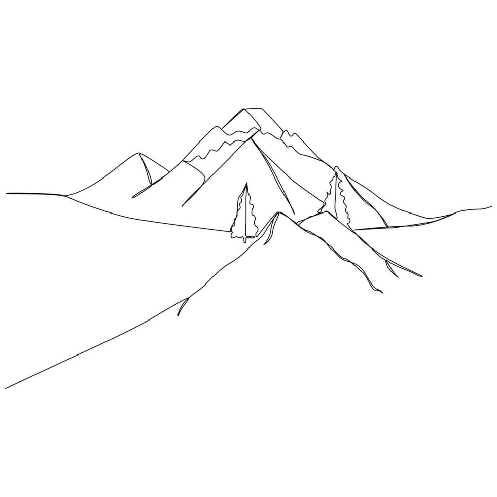 Continuous One line Mountain outline vector art illustration 35227063 ...